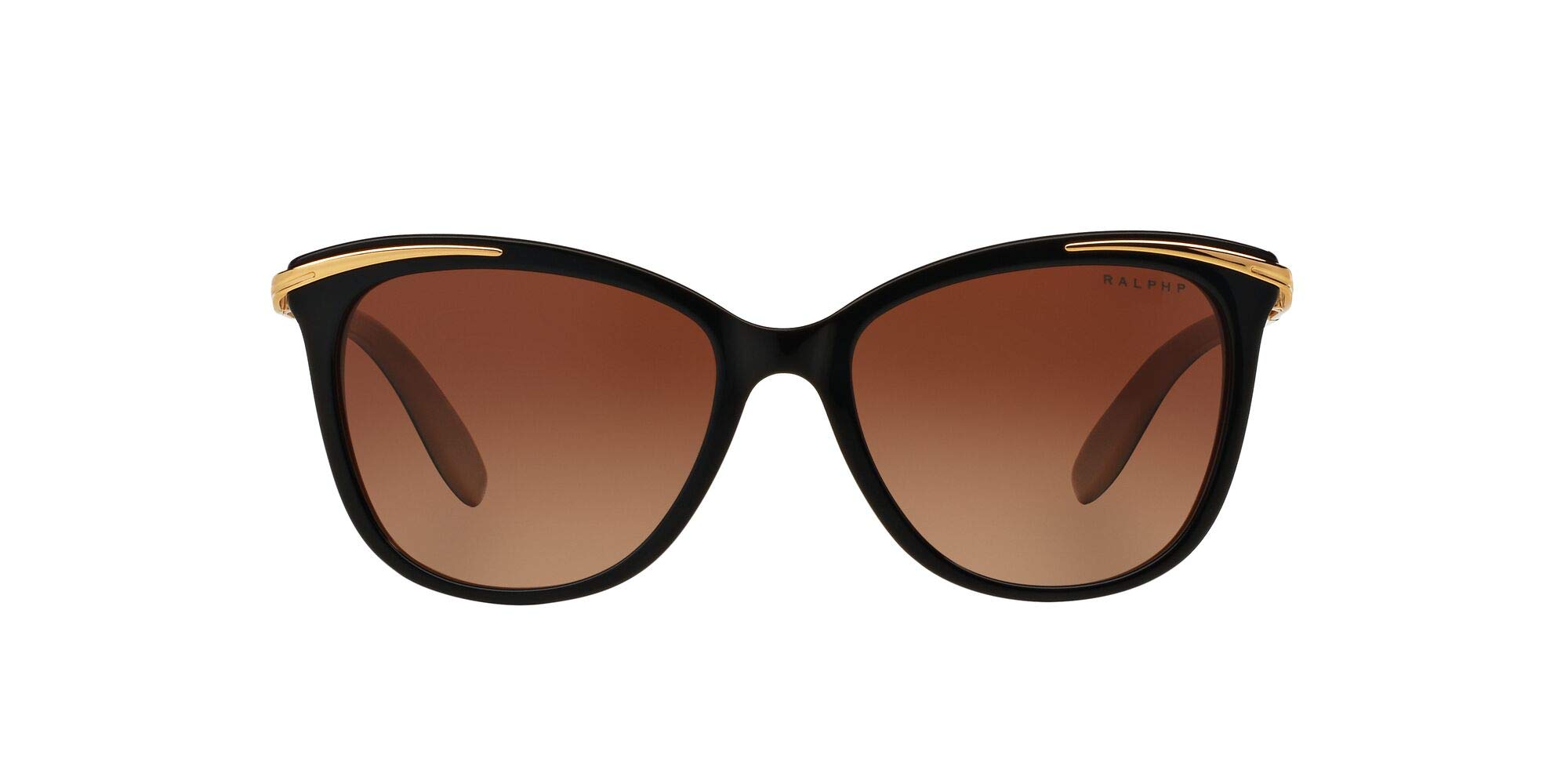 Ralph by Ralph Lauren Women's RA5203 Cat Eye Sunglasses, Shiny Black On Nude & Gold/Polarized Gradient Brown, 54 mm