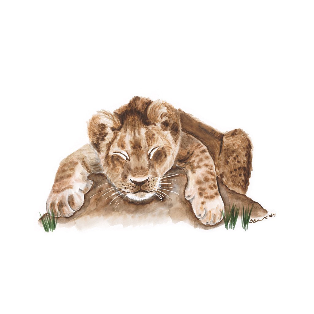 Sleeping Baby Lion Cub Print Children's Room Decor or Nursery Wall Art Available In Various Sizes, Safari Nursery Art Print