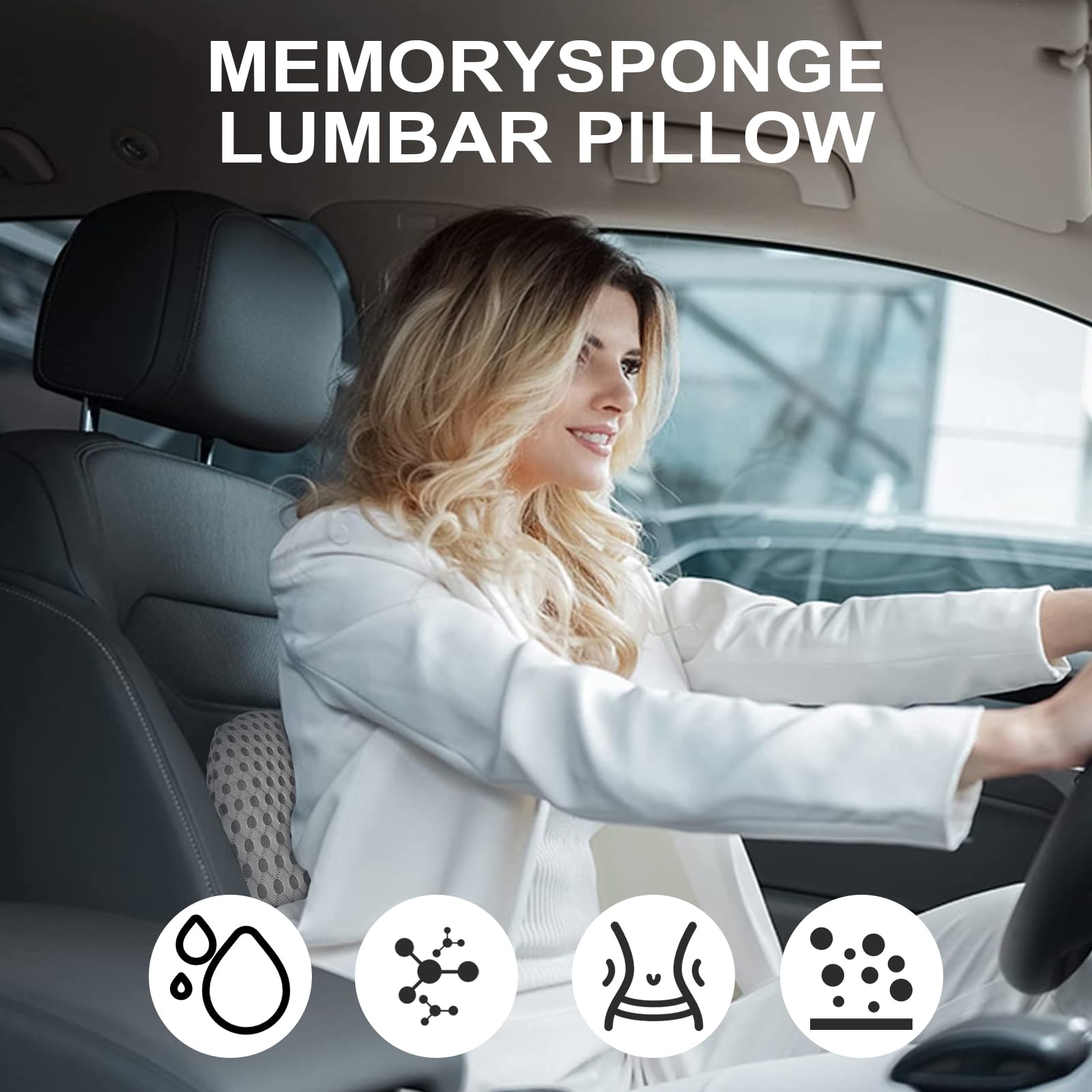 sproerden Lumbar Support Pillow, Ergonomic - Memory Foam Lumbar Support Pillow for Lower Back Pain Relief for Car Seats, Office Chairs, Gaming Consoles, Sofas, Recliners and Beds (Gray)