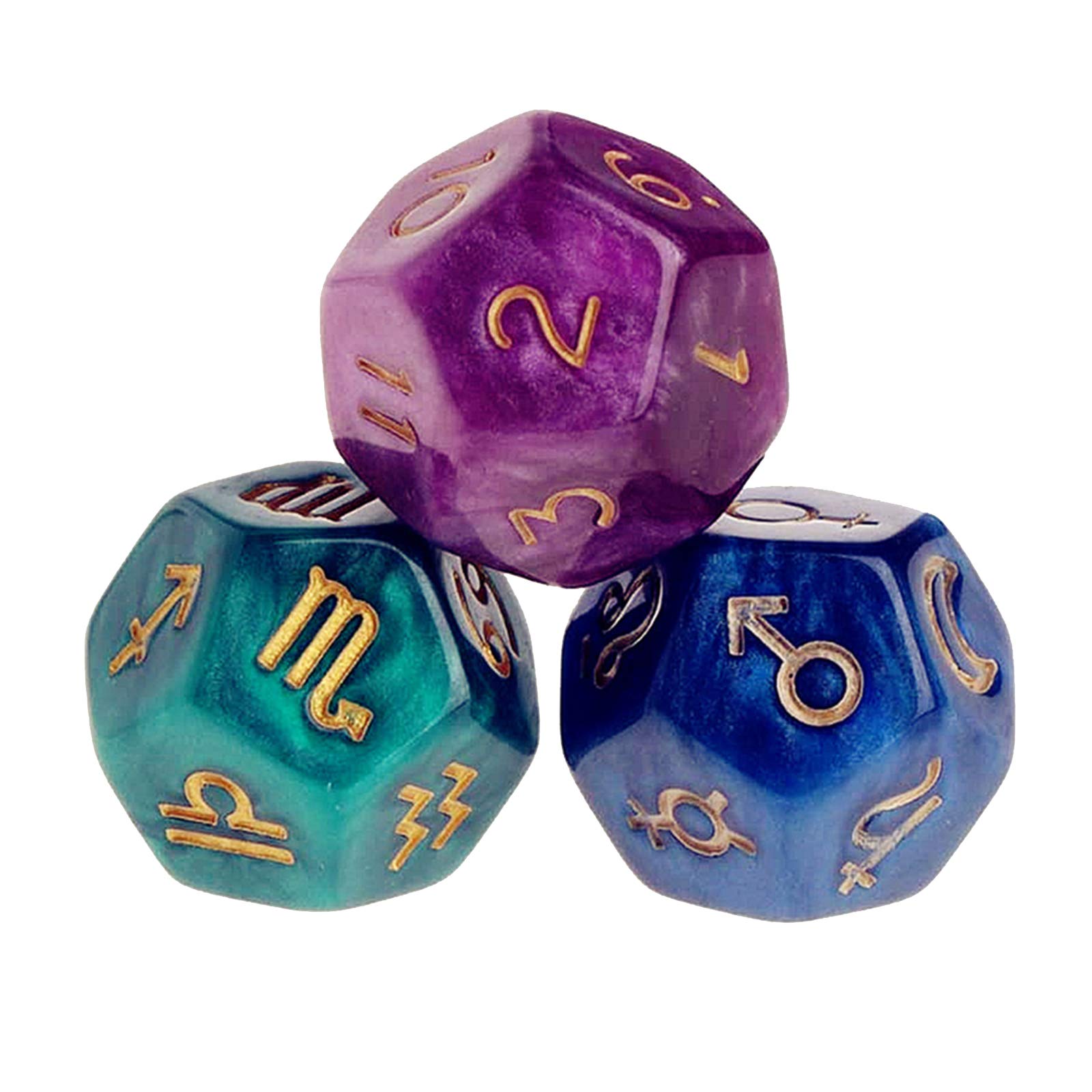 ZXUEZHENG 3 Pieces of Multi-Sided Acrylic Pearl Astrological Dice for Constellation Divination Accessory