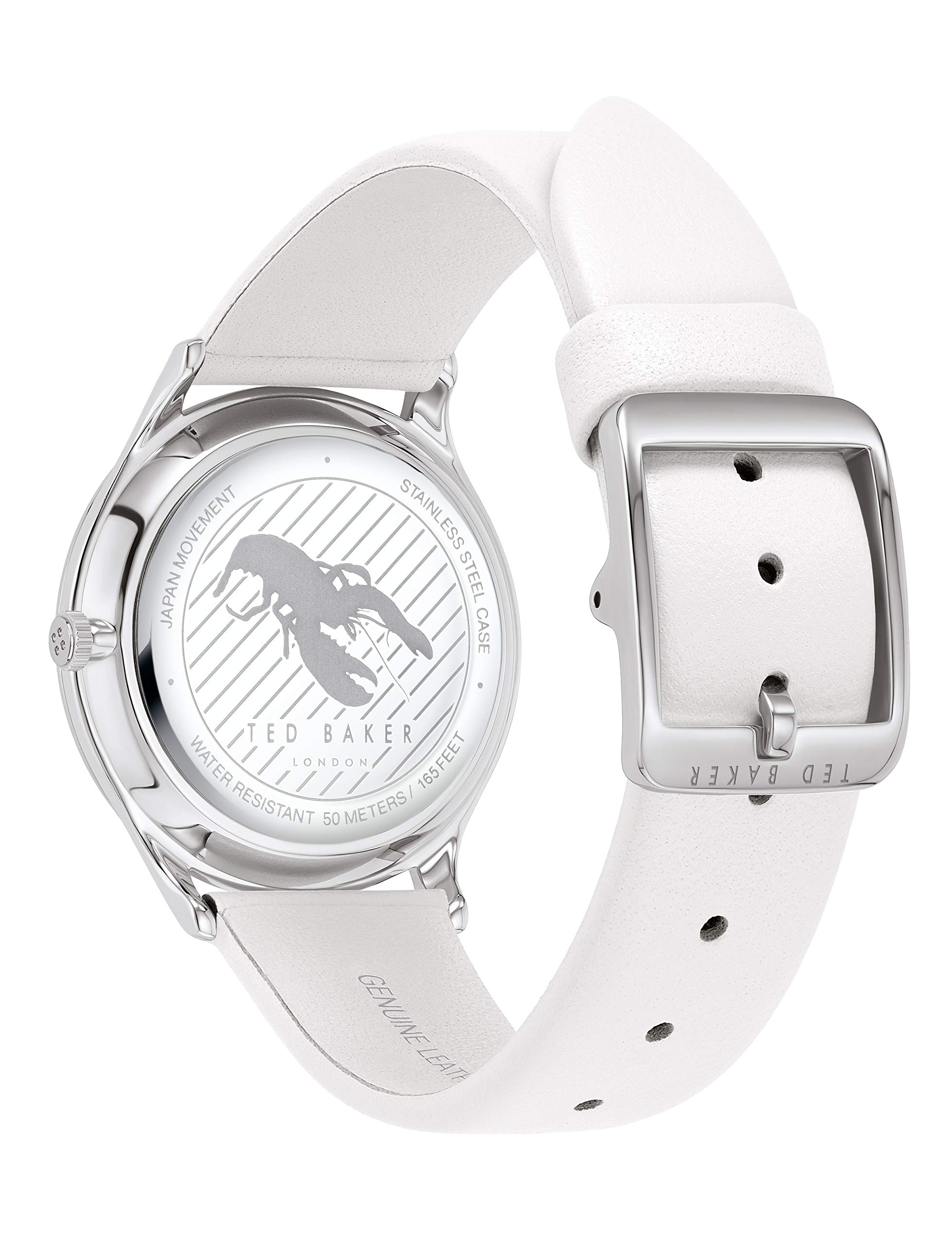 Ted Baker Women's BELGRAVIA Stainless Steel Quartz Watch with Leather Calfskin Strap, White, 18 (Model: BKPBGS003)