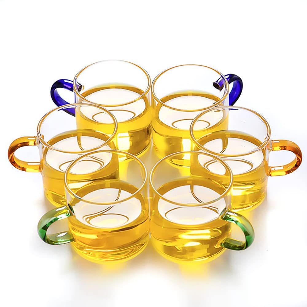 XIYUAN Clear Glass Coffee Mugs Set of 6,Small glass mugs with handles, Borosilicate Glass Coffee Cups Drinking GlassesPremium Glass Tea Cup set,for Latte, Mocha, Cappuccino, Tea and Juice