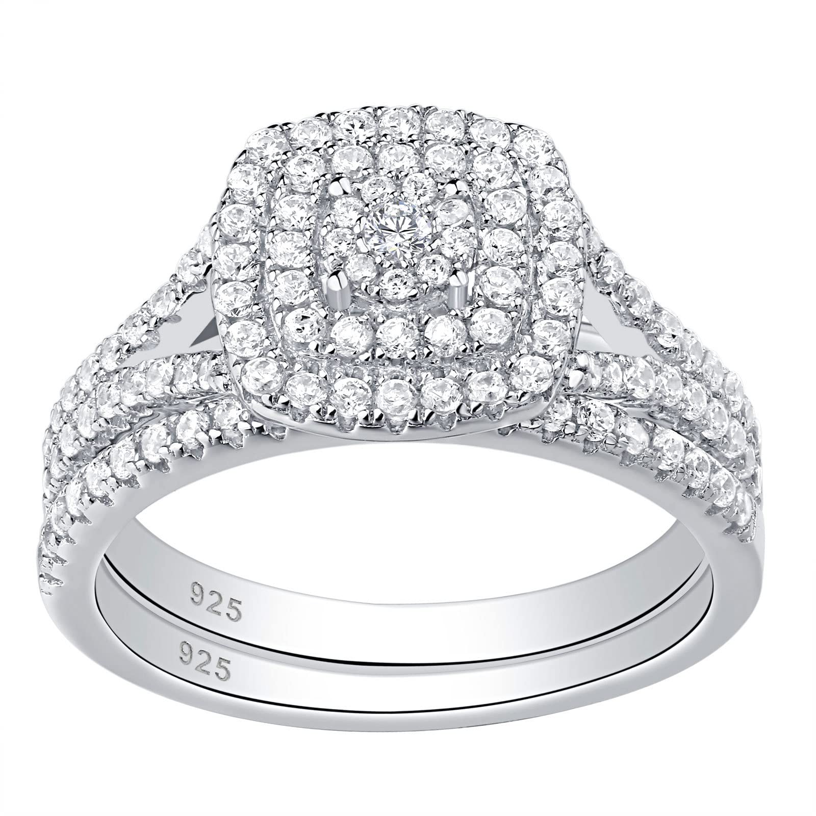 Wuziwen Cluster Flower Wedding Engagement Ring for Women 925 Sterling Silver Cubic Zirconia Sz 9.5