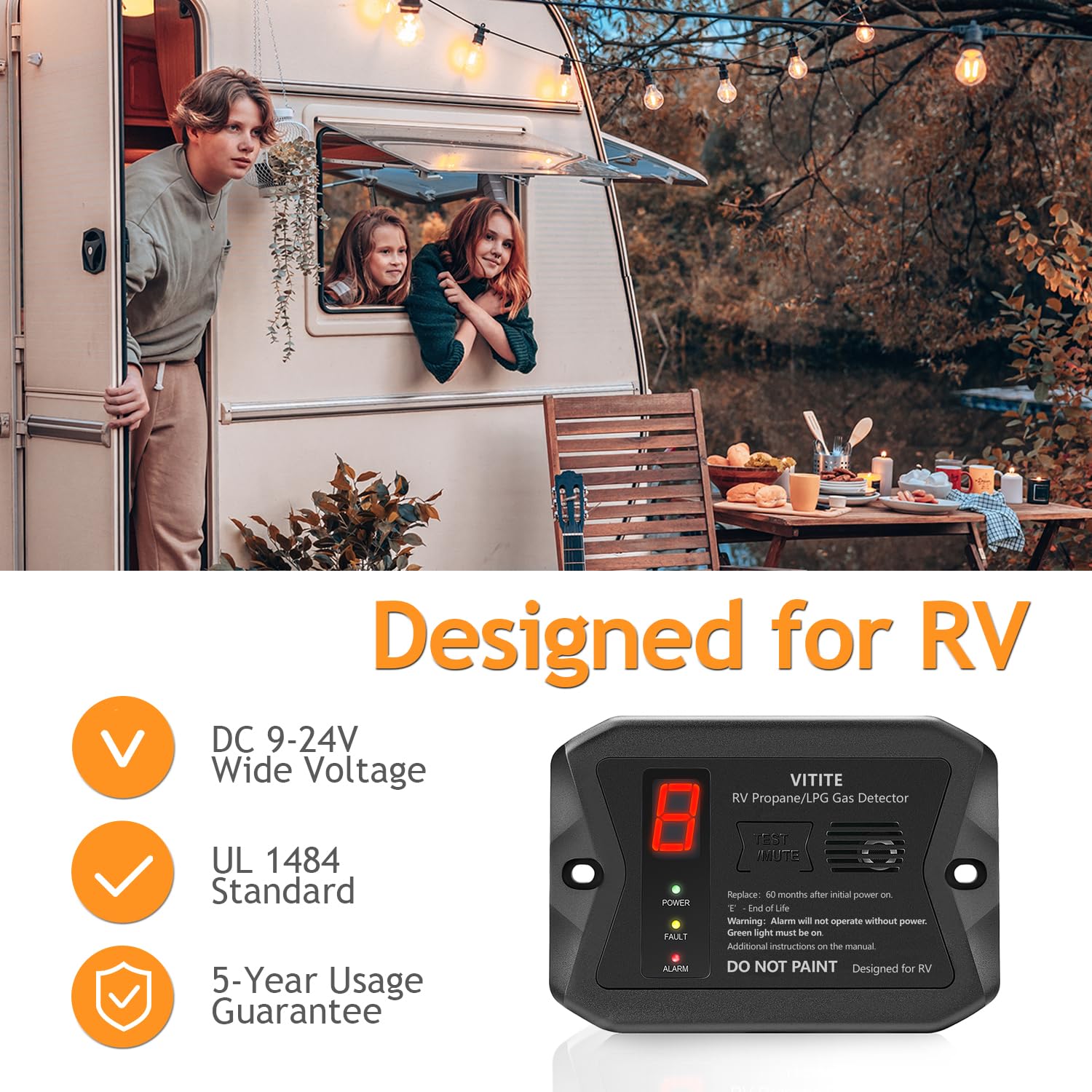 VITITE RV Propane Gas Detector, Digital RV Propane/LPG Gas Alarm, DC 12V - Designed for Motorhome Travel, Replacement for Old RV Propane Detector (Surface & Flush Mount R501)