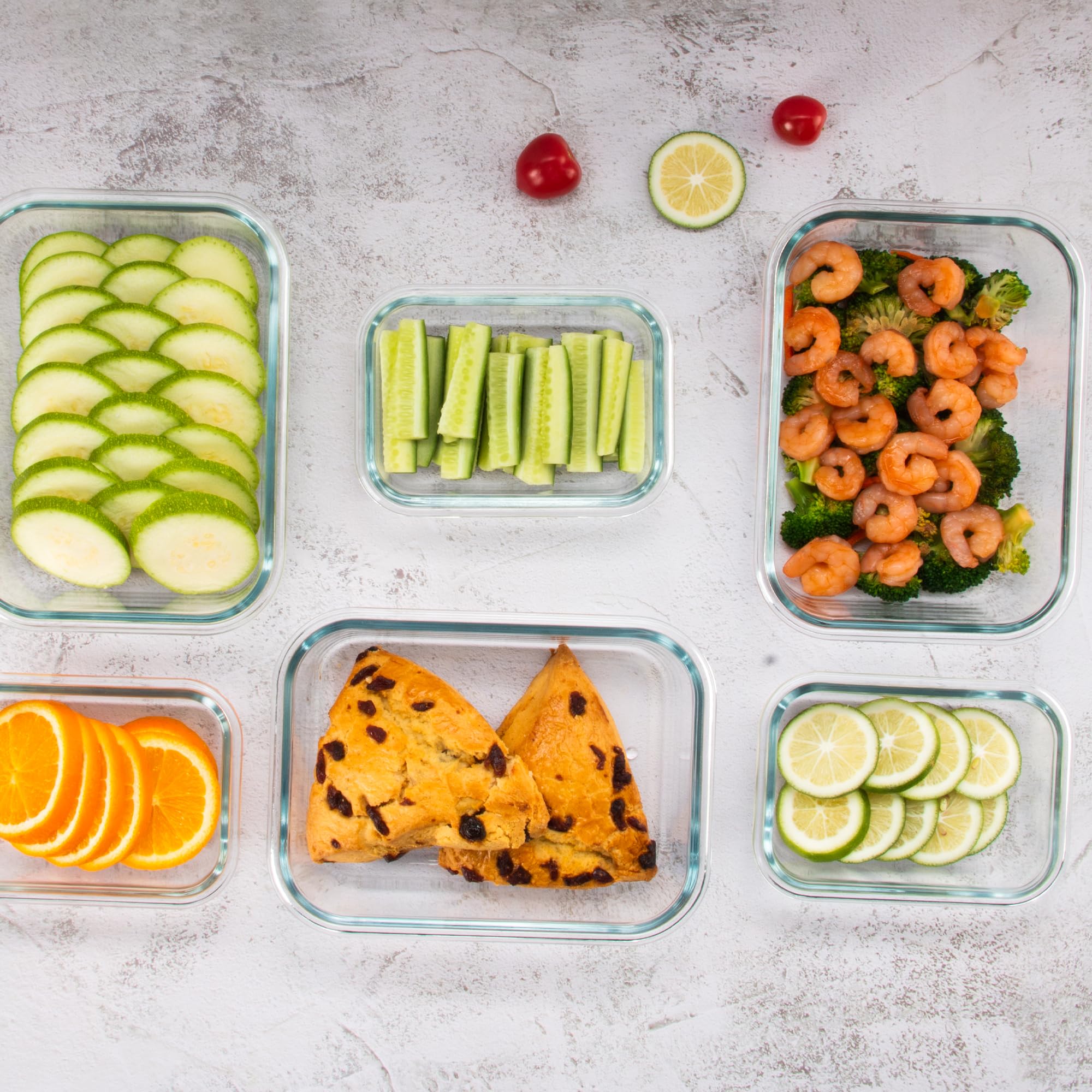 UMEIED 10-PACK Glass Food Storage Containers Set with Airtight Lids, for Meal Prep, Lunch and Portion Control, Microwave, Oven, Freezer and Dishwasher Safe (Grey Blue) US-TL