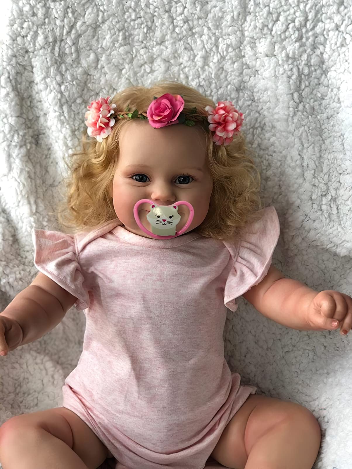 Wamdoll 50CM/60CM Realistic Sweet Face Detailed Painting Blonde Hair Smiling Reborn Toddler Newborn Baby Girl Doll Handcrafted in Silicone Vinyl That Look Real and Feel Real