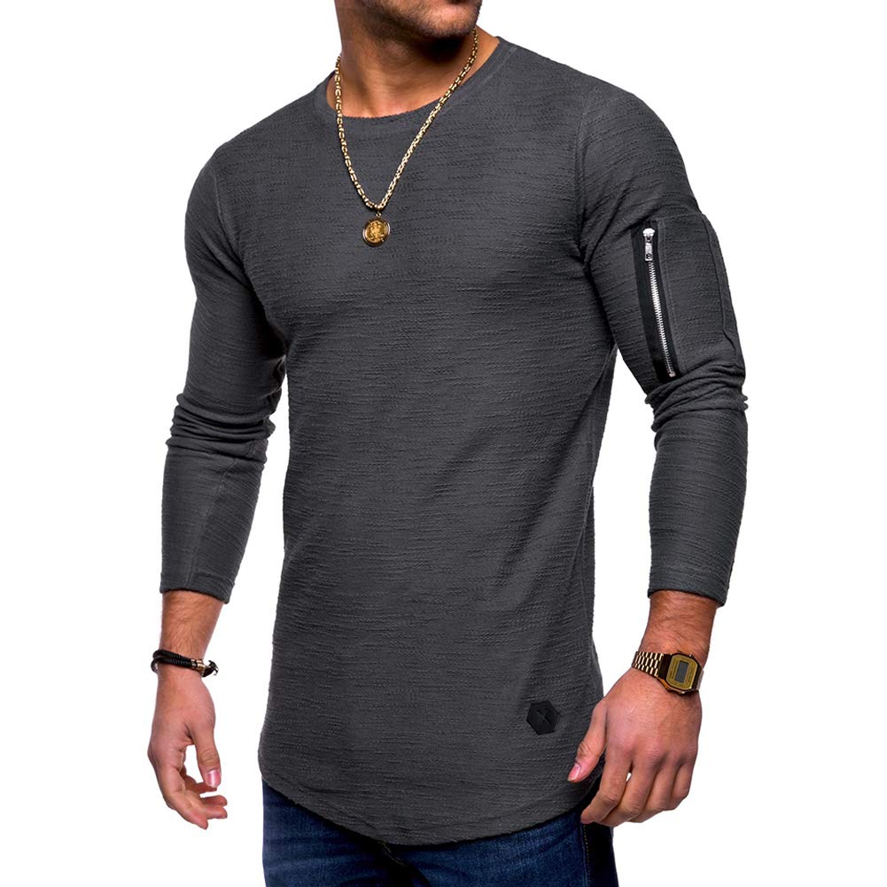 Rela Bota Mens Sweatshirts Fashion Athletic Solid Color Slim Fit Sport Lightweight Long Sleeve Pullover Gray L