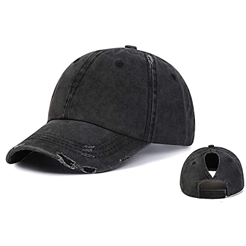 YIBOBA Ponytail Baseball Cap Retro, Messy Visor Dad Hat Ponycaps Adjustable Cotton and Twill Mesh Trucker Caps (Black No Net)