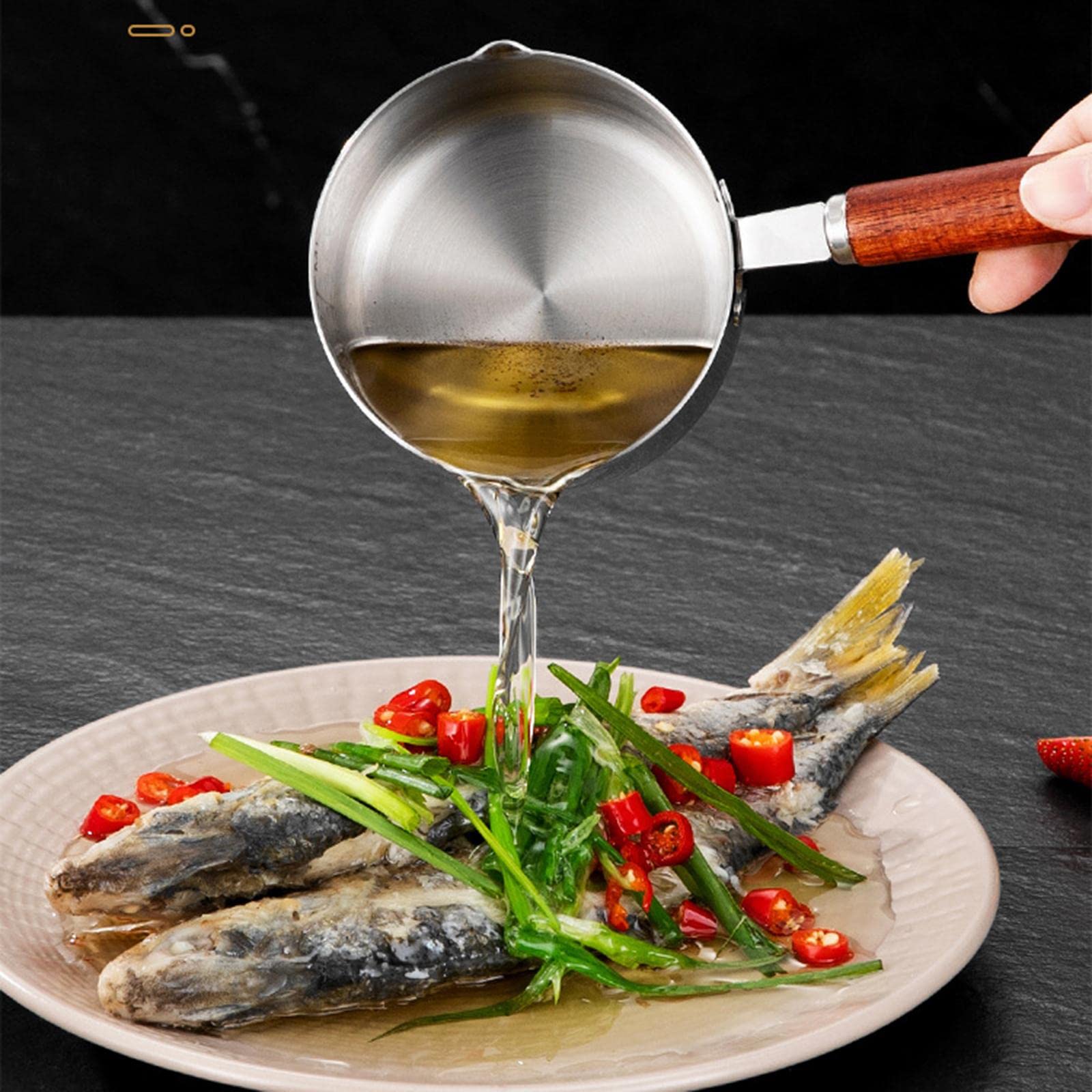 Vsenkes Mini Soup Pot with Anti Scald Wooden Handle Small Cookware Seasoning Bowl Small Saucepan for Burning Heating Milk RV Travel Home Kitchen, 250ml