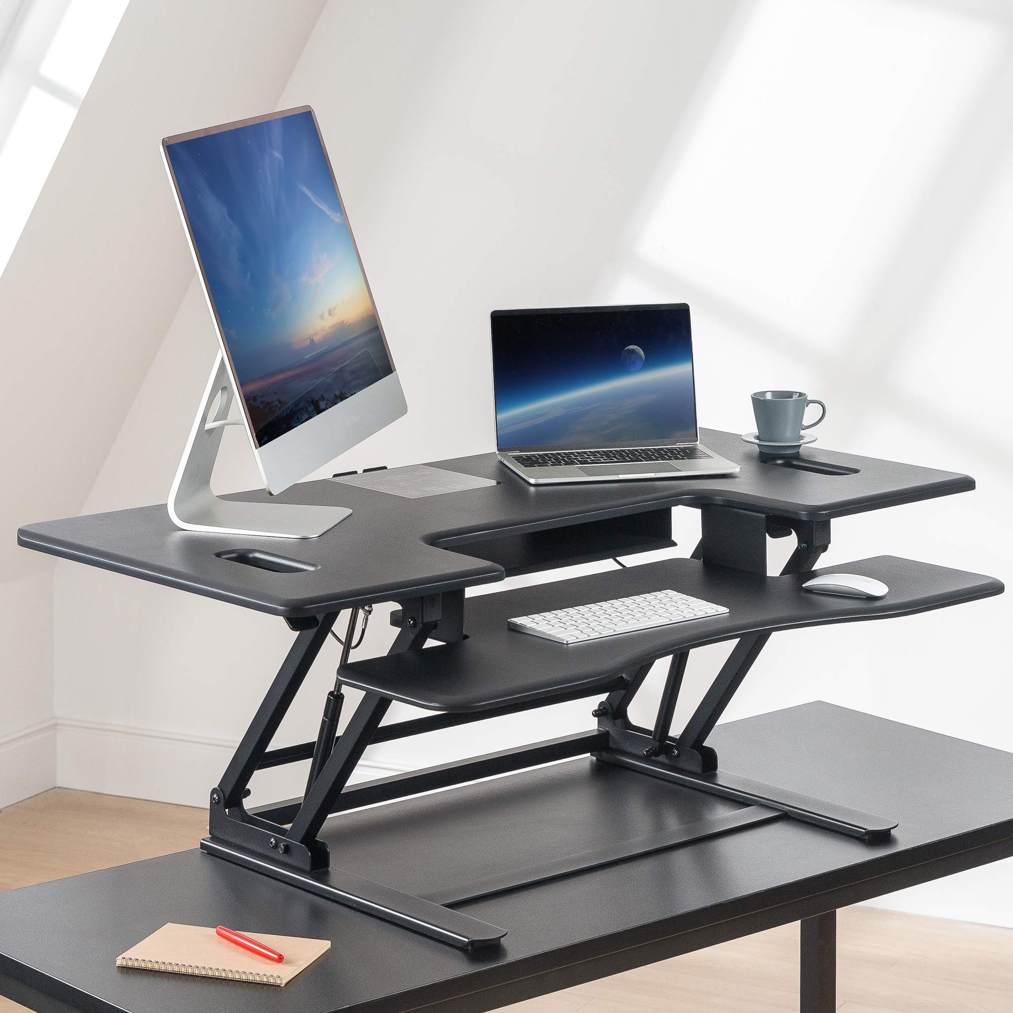 ZINUS Betsy 48 Inch Standing Desk with Adjustable Height / Desktop Workstation / Dual Monitor Desk Converter / No Assembly, Black