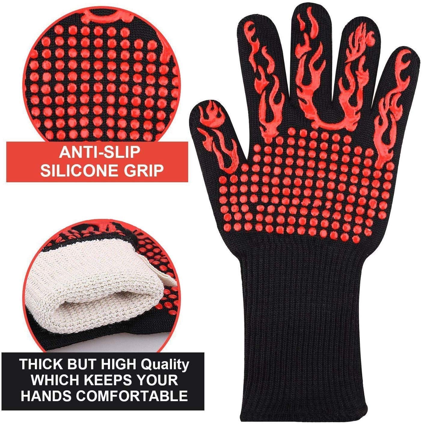 Wetest Premium 1 Pair Extreme Heat Resistant Oven Gloves for Cooking Gloves for BBQ, Grilling, Baking, Red