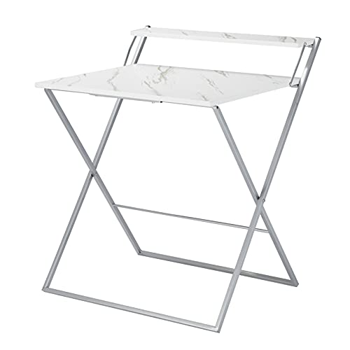 Urban Lifestyle Foldable 2 Tier Compact Computer Desk, Marble/Silver