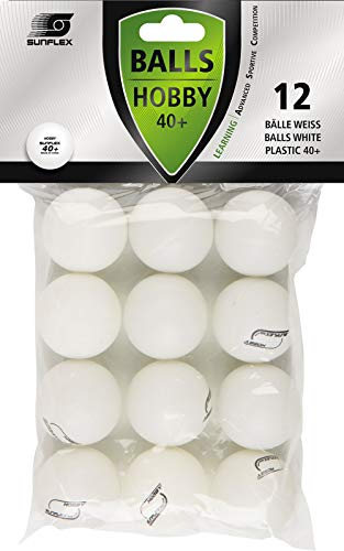Sunflex Hobby Table Tennis Balls Pack of 12 Ping Pong Balls - Plastic 40+ Table Tennis Recreational Training Balls - Available in Two Colors - White and Orange