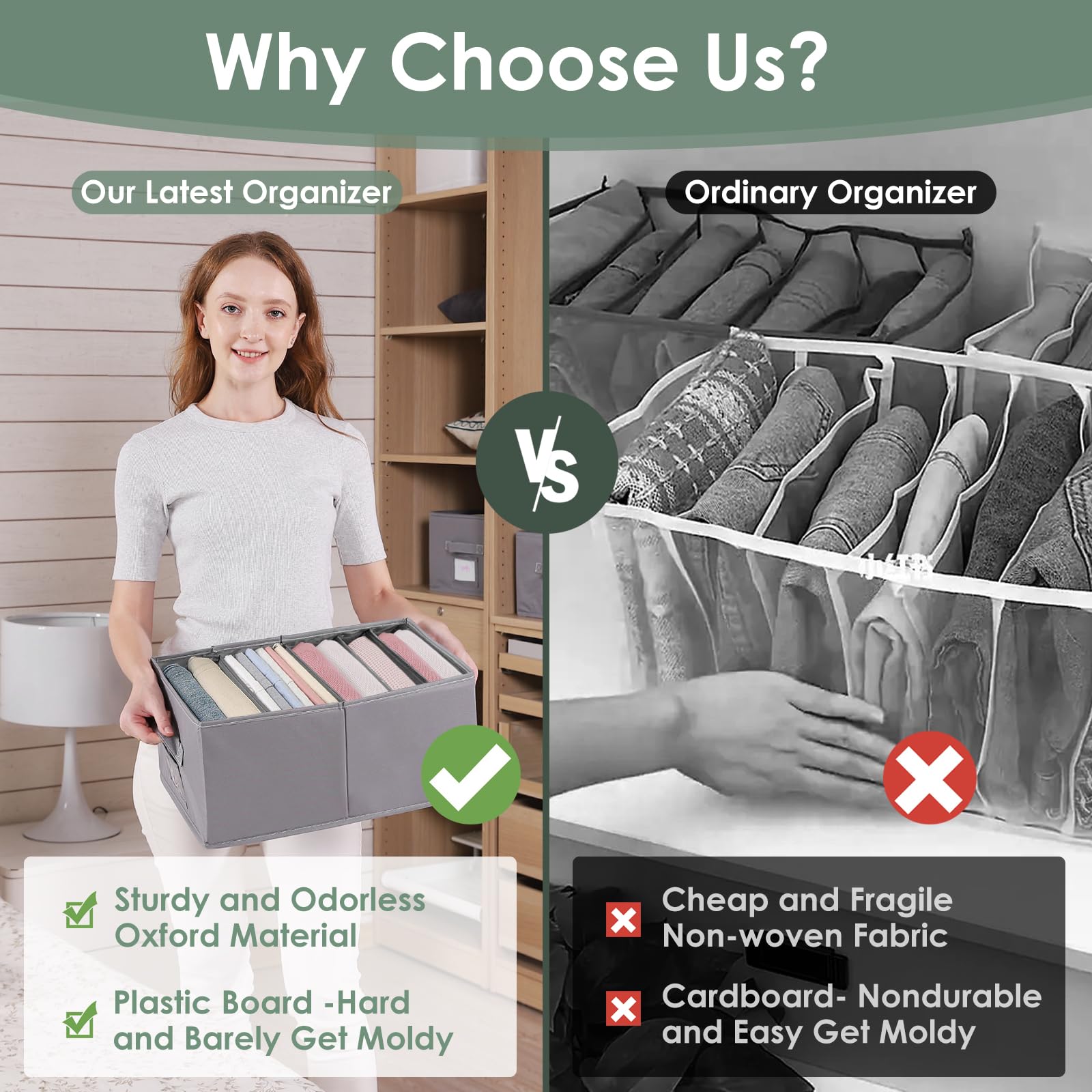 SHINGONE Closet Organizers and Storage, Large Jeans Organizer for Closet, Wardrobe Clothes Organizer, Clothes Organizer Washable Foldable Drawers Organizer for Clothing, Jeans Pants Sweater, 3 Pack