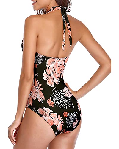 Tempt Me Women Floral One Piece Swimsuits Tummy Control Halter Bathing Suits Sexy Ruched Slimming Swimwear S