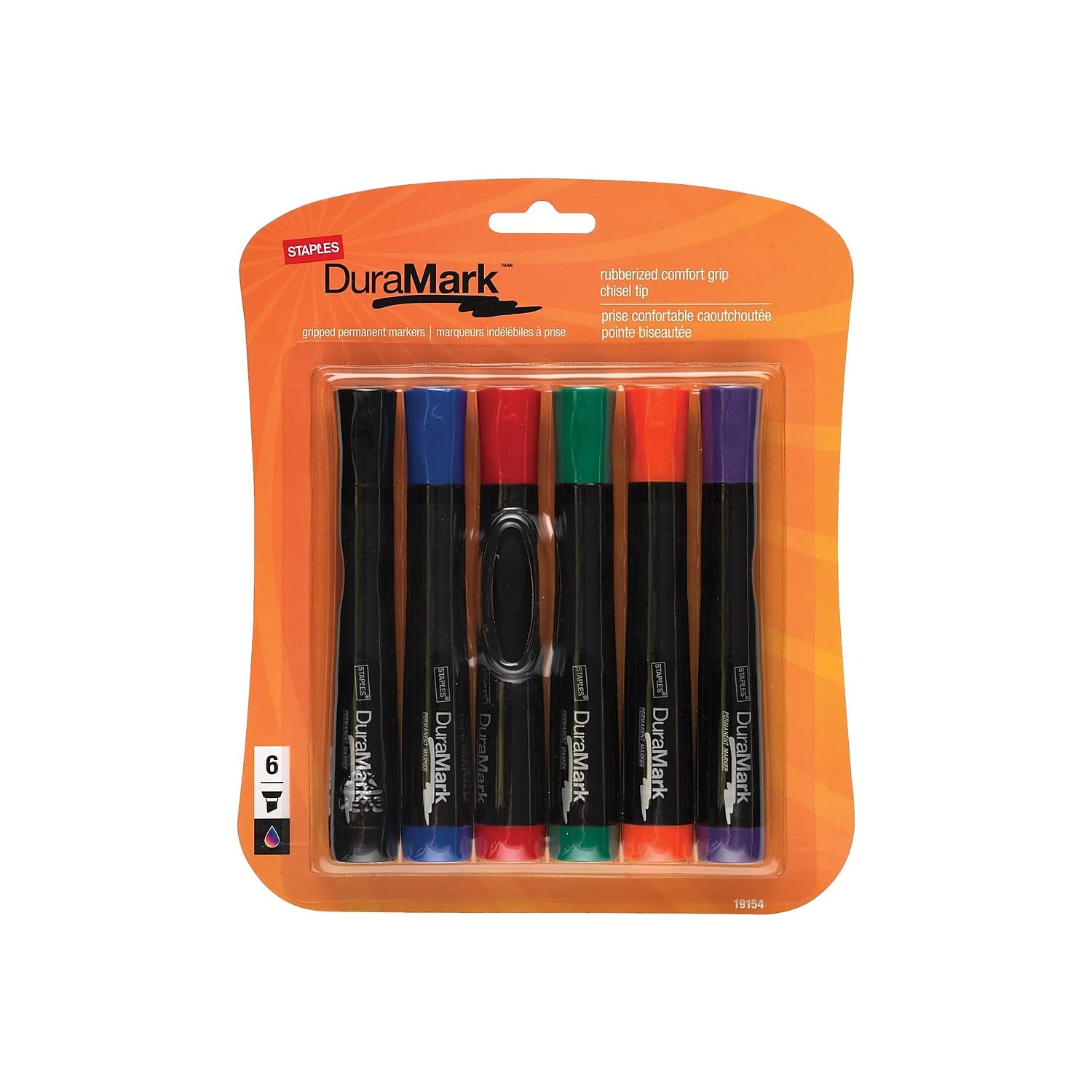 STAPLES 891794 DuraMark Permanent Markers Chisel Point Assorted 6/Pack (19154)