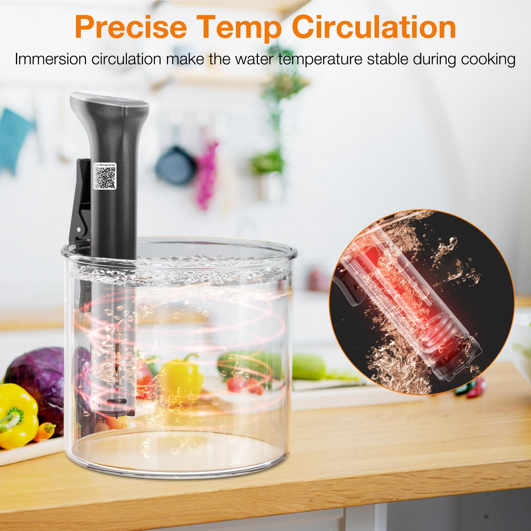 Upesitom Sous Vide Machine, 1100W Upgraded WIFI Sous Vide Cooker Ultra-quiet Working Cooker Immersion Circulator with Recipes(App Included), Accurate Temperature, Digital Timer, IPX7 Waterproof