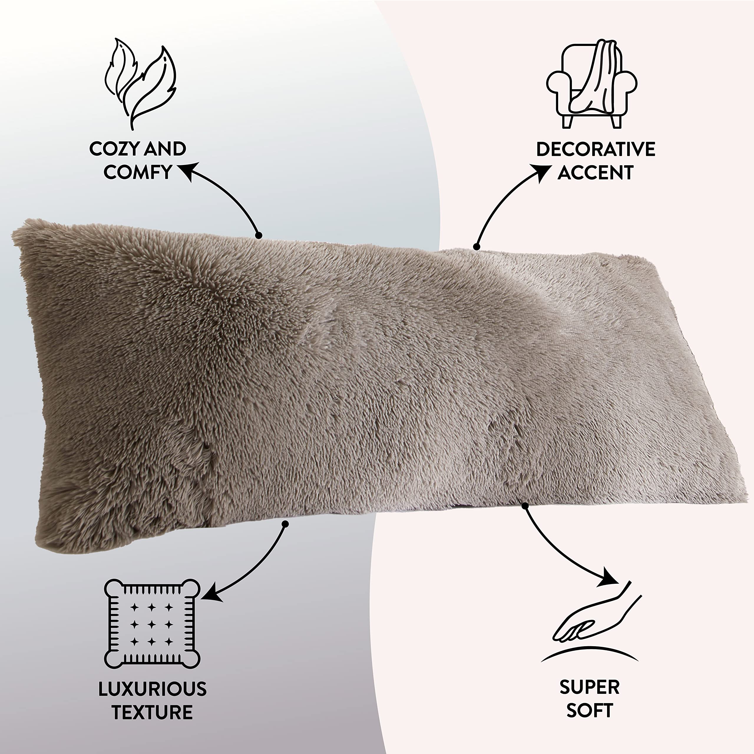 Urban Lifestyle Long Hair Faux Fur Body Pillow, 20"x48", Grey