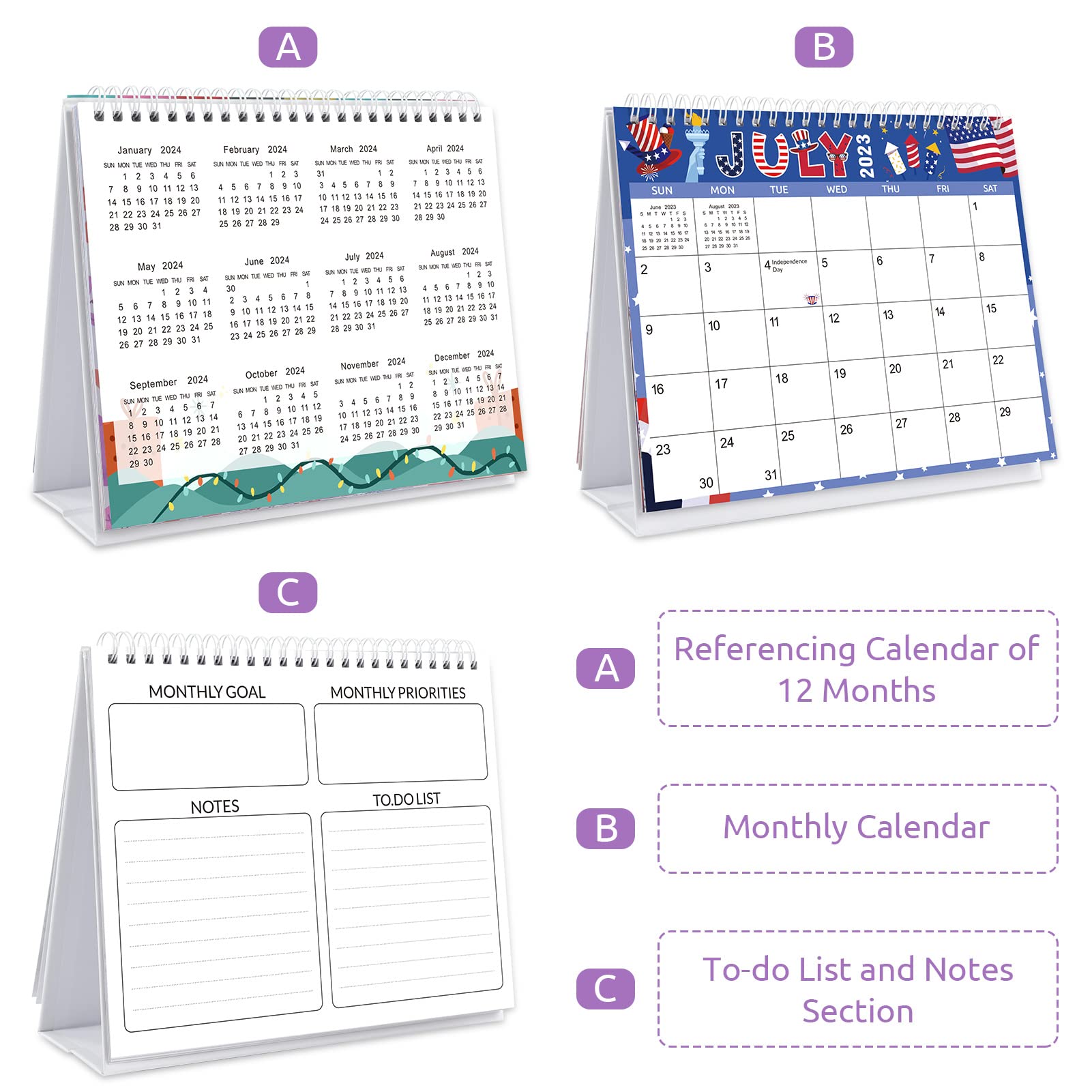 Zuozee Desk Calendar 2023-2024 and Acrylic Magnetic Dry Erase Board Bundle Sales