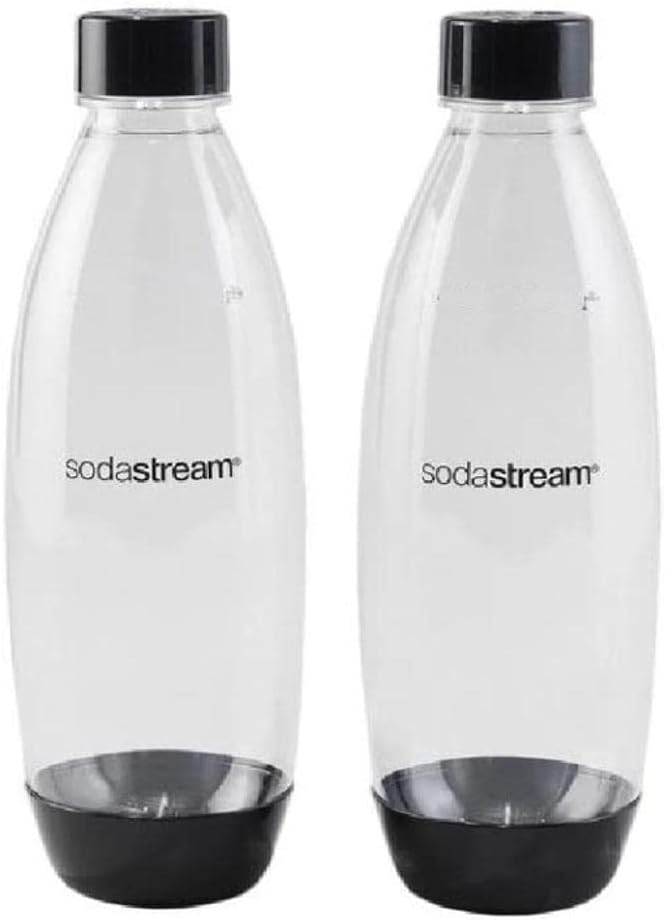 sodastream Bottle 2 Pack, BPA Free Fizzy Water Bottles for Spirit, Terra, Art & Source Sparkling Water Makers, Dishwasher Safe Reusable Water Bottle Flavours - 2x 1L Water Bottle, Black