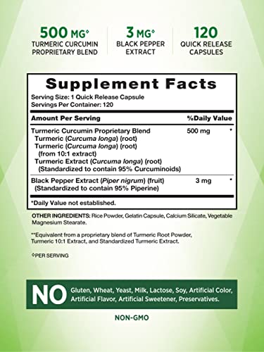 Turmeric Curcumin with Black Pepper Extract | 500mg | 120 Capsules | Non-GMO & Gluten Free Complex Supplement | by Nature's Truth