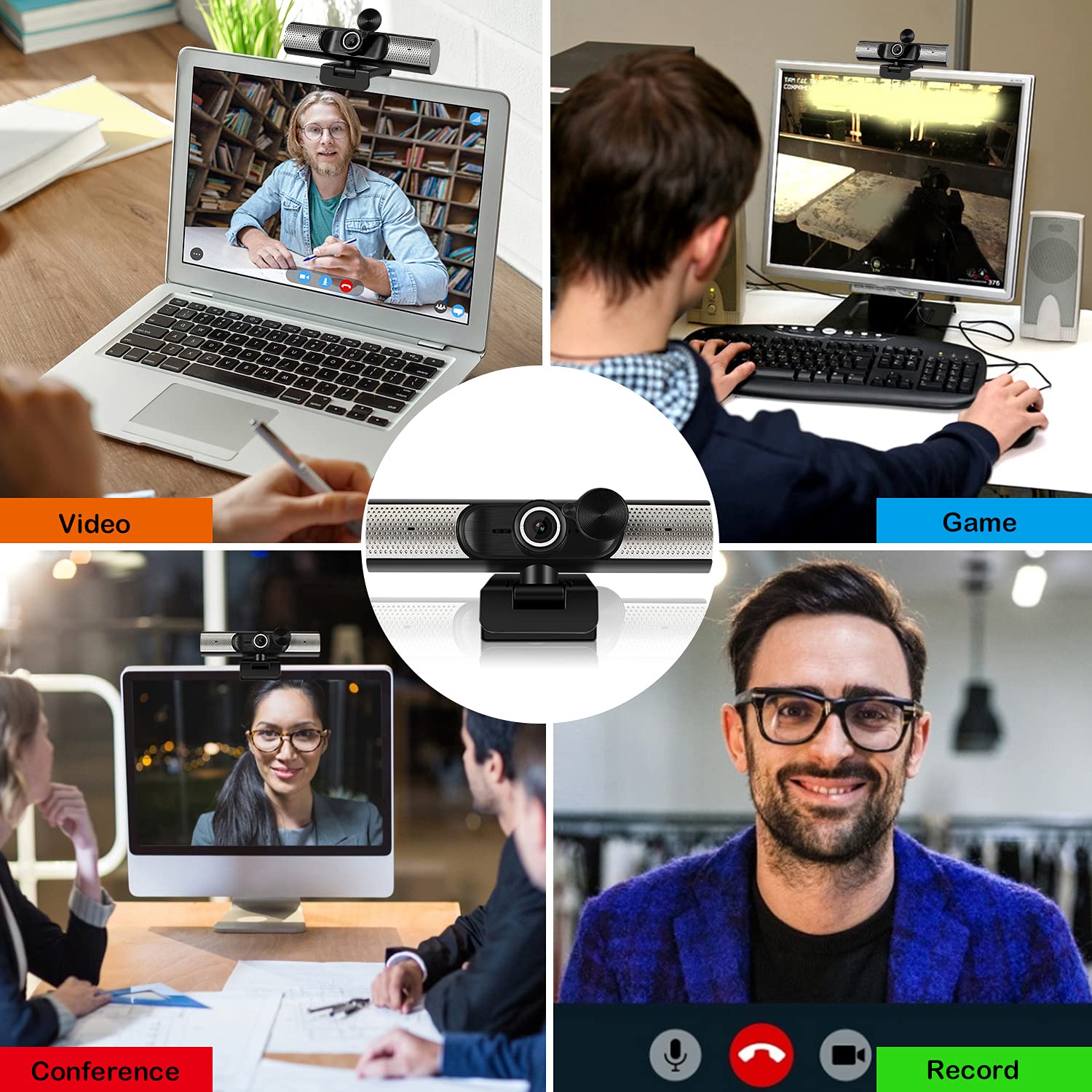 WFFOIFL Webcam with Microphone and Speaker, 1080P Web Camera for Desktop Computer Laptop, USB Plug and Play, Pro Streaming Webcam for Recording, Calling, Conferencing, Gaming, Not Include Tripod