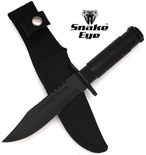 Snake Eye Tactical Serrated Blade 8.5 Inch Survival Knife Heavy Duty Stainless Steel with Kit & Nylon Sheath (Black)