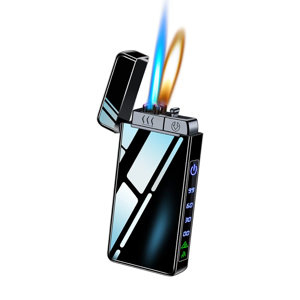 Torch Cigar Lighter Pipe Lighter Switchable Soft/Jet Flame Electric Arc Lighter 3 in 1 Refillable Butane Lighter Unique Gift for Men & Women No Gas (Black)