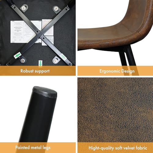 Wonder Comfort Shell Lounge Chair Set of 4 with Suede PU Upholstered Cushion Mid Century Faux Armless Leather Dining Room Seat, Brown