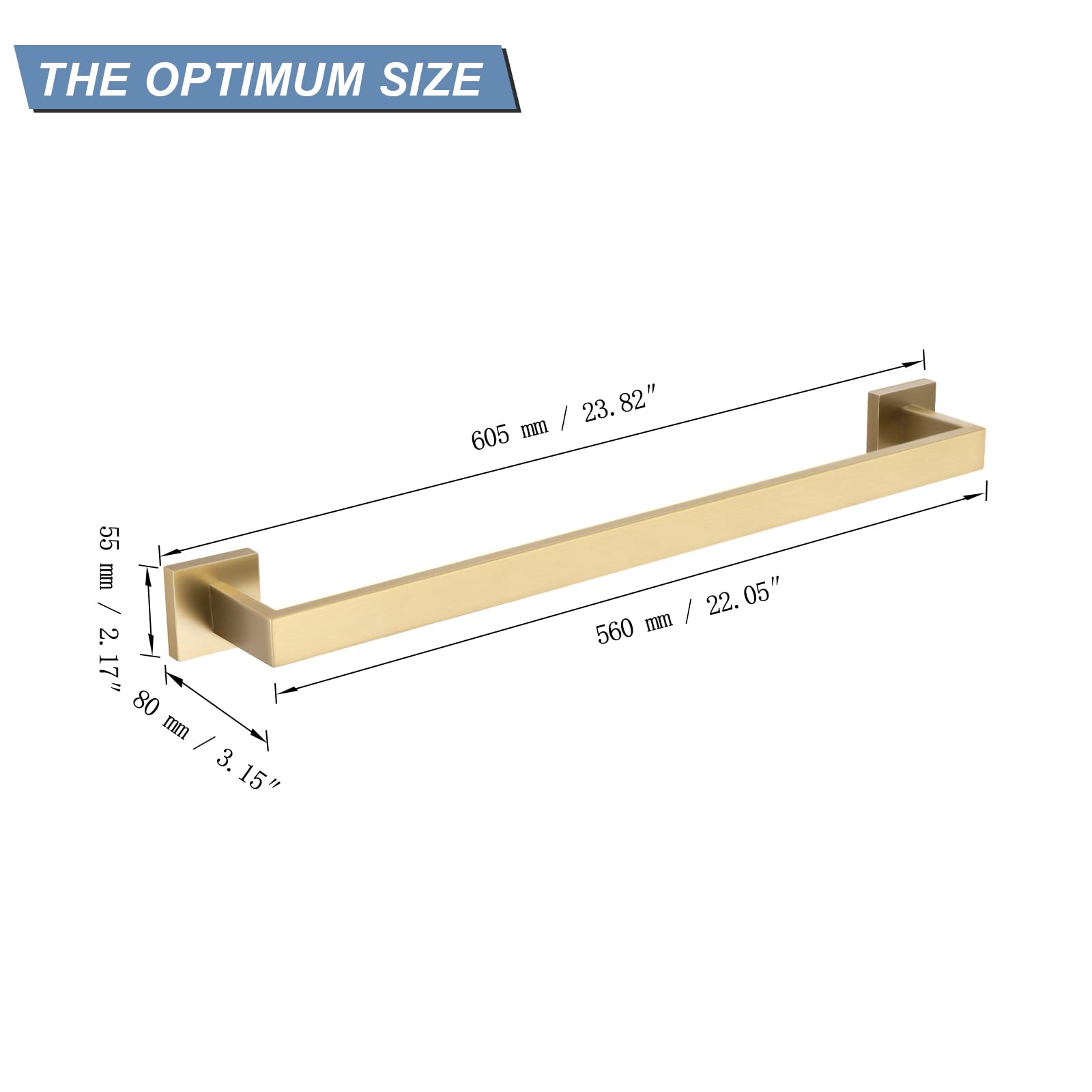 TURS Brushed Gold Single Towel Bar Stainless Steel Bathroom Towel Holder Rail Wall Mounted Towel Rack