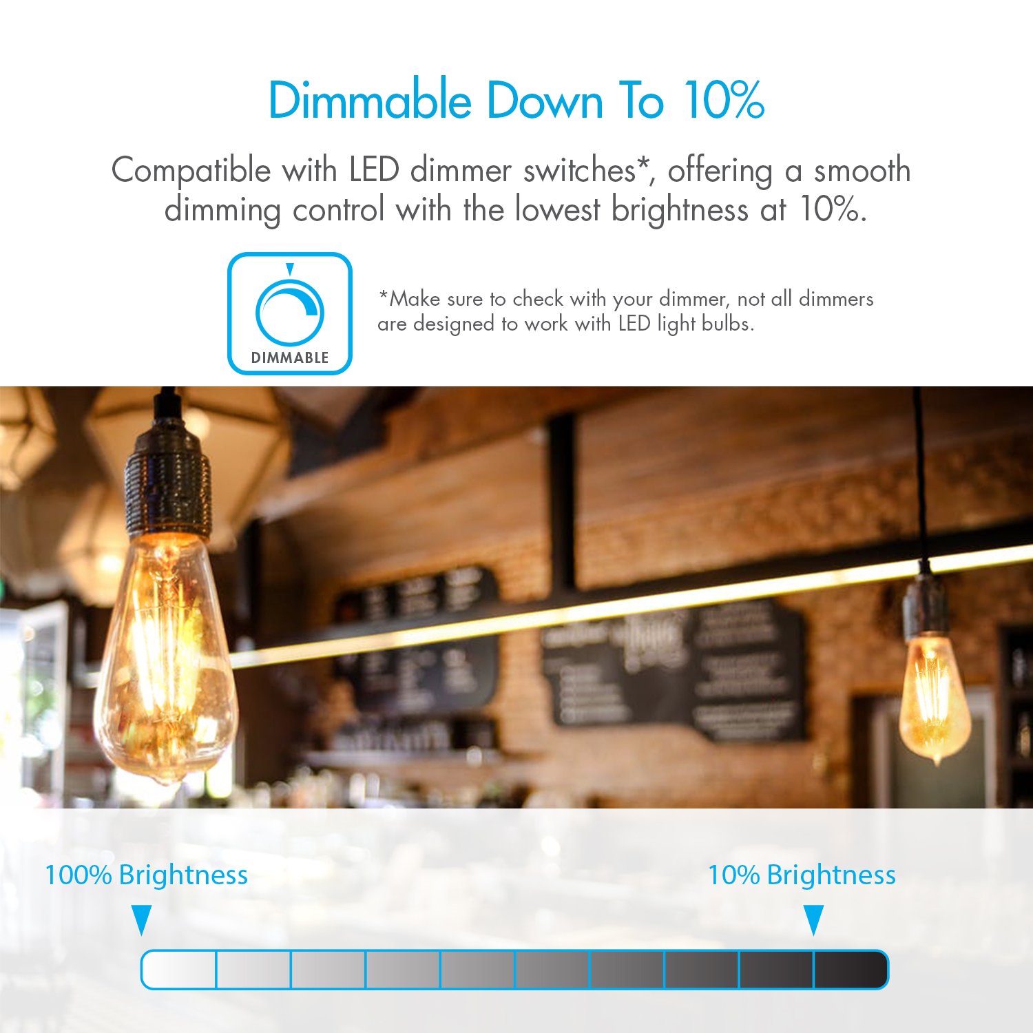 Tenergy Dimmable Edison Bulbs 5W LED Filament Bulbs (40 Watt Equivalent), Soft White (2700K), ST64 Bulbs, E26 Medium Standard Base Decorative Light Bulbs for Ceiling Light Fixtures (Pack of 6)
