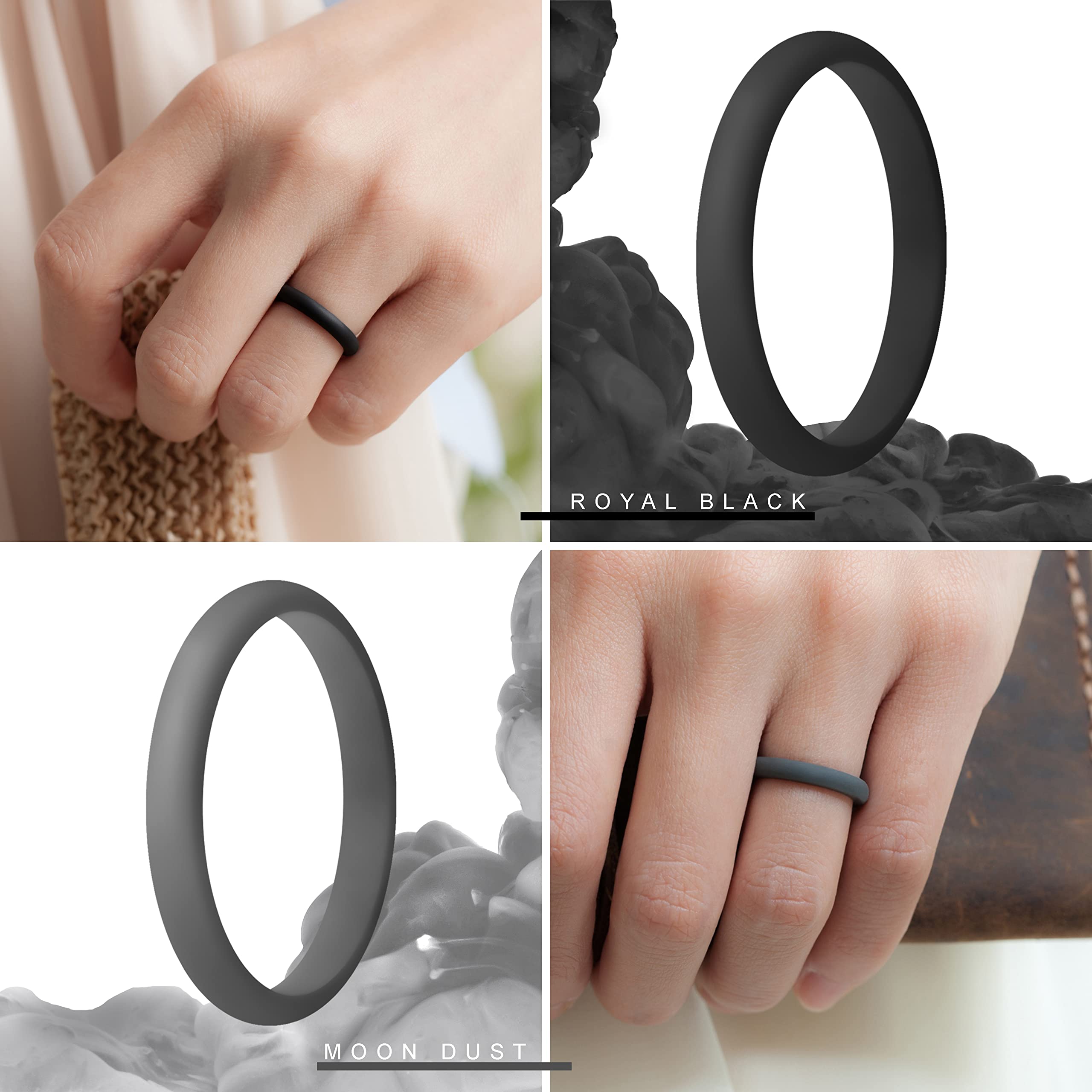 ThunderFit Stackable Silicone Wedding Rings for Women, Thin Rubber Engagement Bands 2.5mm Wide 1.8mm Thick - 1/2/3/4/5/7 Variety Multipack