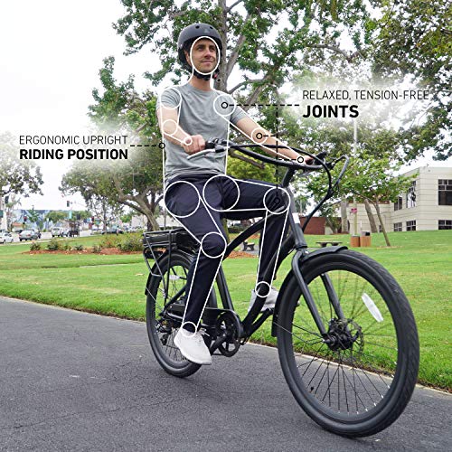 sixthreezero EVRYjourney Men's Electric Bike, 7-Speed Beach Cruiser eBike Bicycle, 250 Watt Motor, 26 Inch Wheels, Matte Black