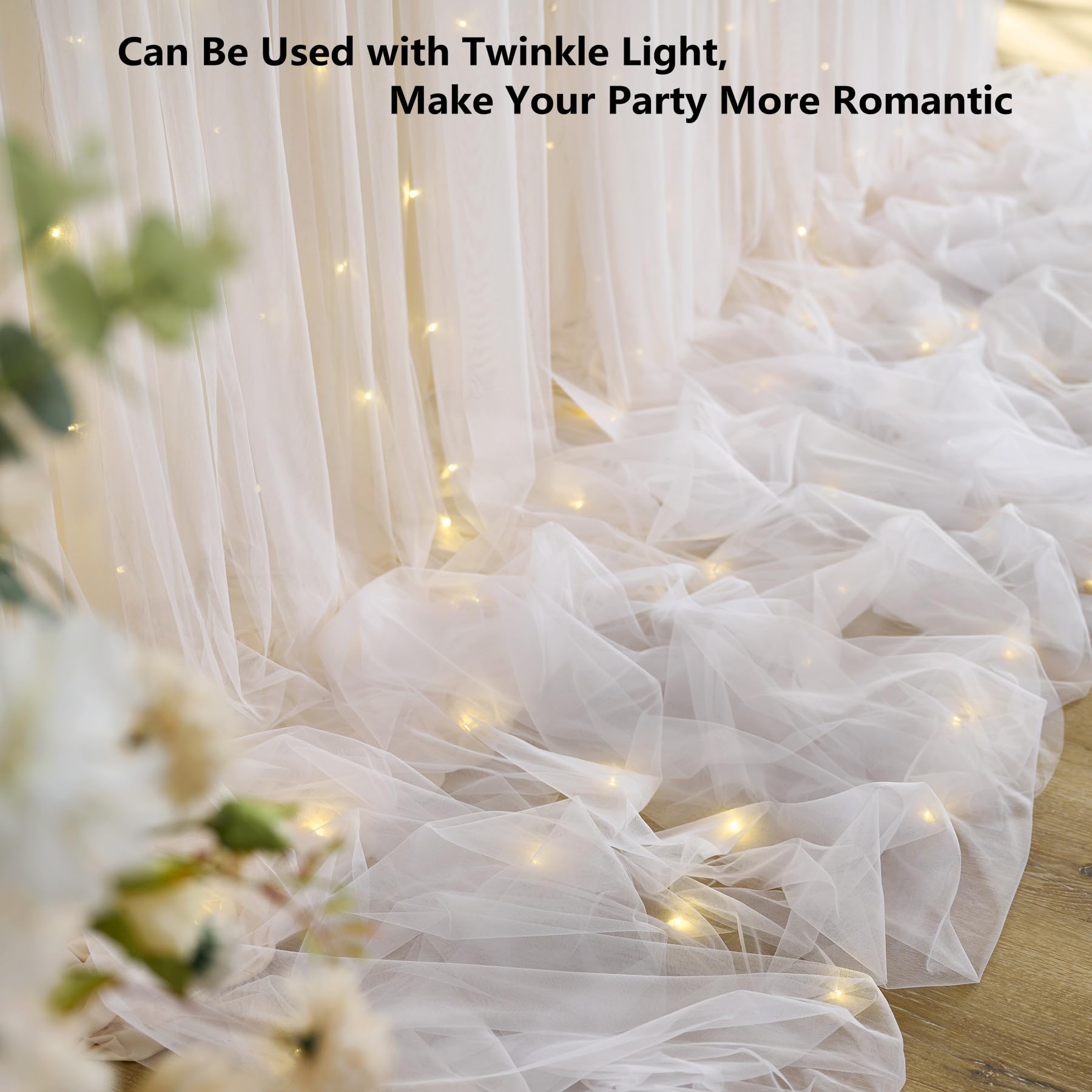 Wrinkle Free Champagne Tulle Backdrop Curtains for Baby Shower Party Wedding Photo Drape Backdrop for Photography Props Engagement Bridal Shower 5 ft X 7 ft