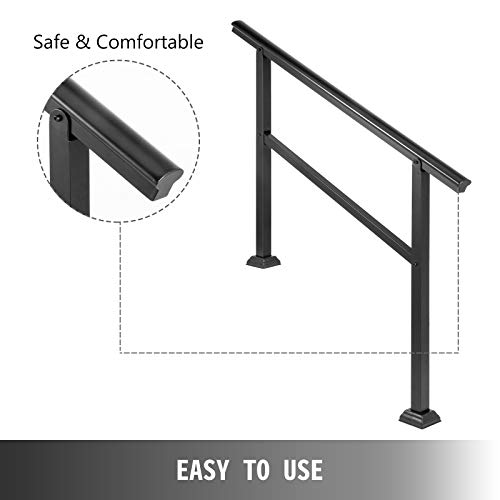 VEVOR Handrail for Outdoor Steps, 3-4 Steps Outdoor Handrail, Adjustable Aluminum Staircase Handrail, Thickened Stair Railings for Porch Railing, Deck Handrail