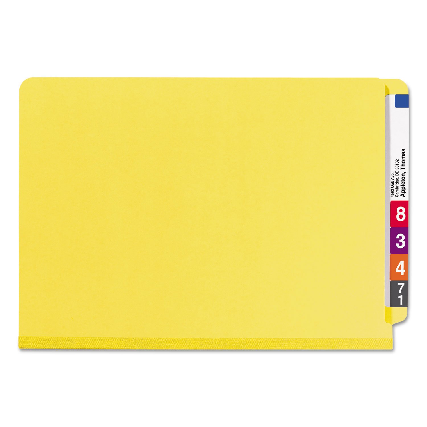 Smead 100% Recycled End Tab Pressboard Classification File Folder with SafeSHIELD Fasteners, 2 Dividers, 2" Expansion, Legal Size, Yellow, 10 per Box (29789)