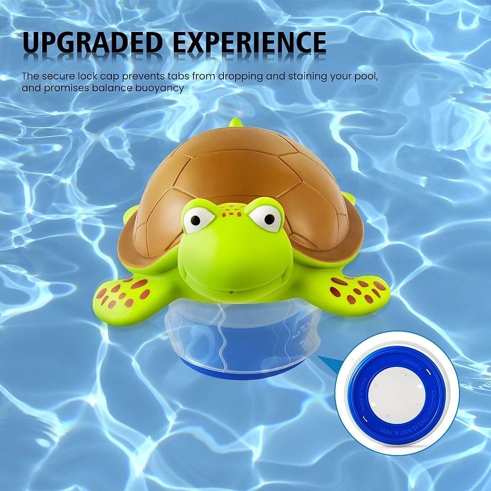 Turtle Floating Pool Chlorine Dispenser 2 in 1 kit, Collapsible Chlorine Floater, Anti-Corrosion Fits 3" Chlorine Tablets, Release Adjustable for Swimming Pool,Hot Tub SPA（2 Pack