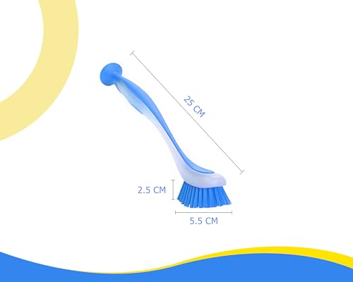 Zuvo Plastic Long Handled Scrubbing Suction Cup, Durable Bristles,Dish Washing Brush.Washing Up Kitchen Brush, Assorted Colour, 5 X 21 X 5 cm-Pack of 3