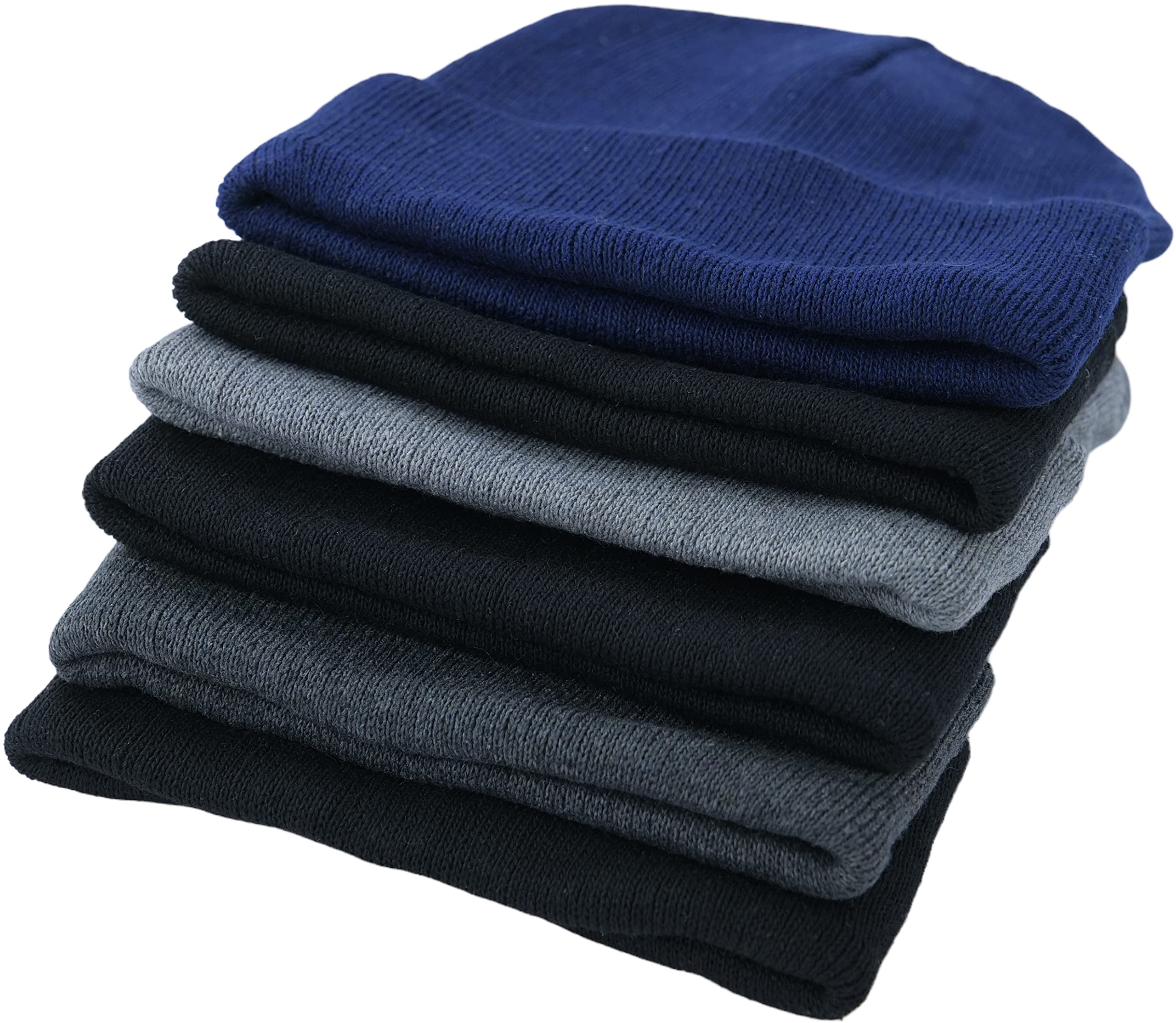 ToBeInStyle Men’s Pack of 6 Double Layered Winter Warm Basic Beanies - Assorted Colors