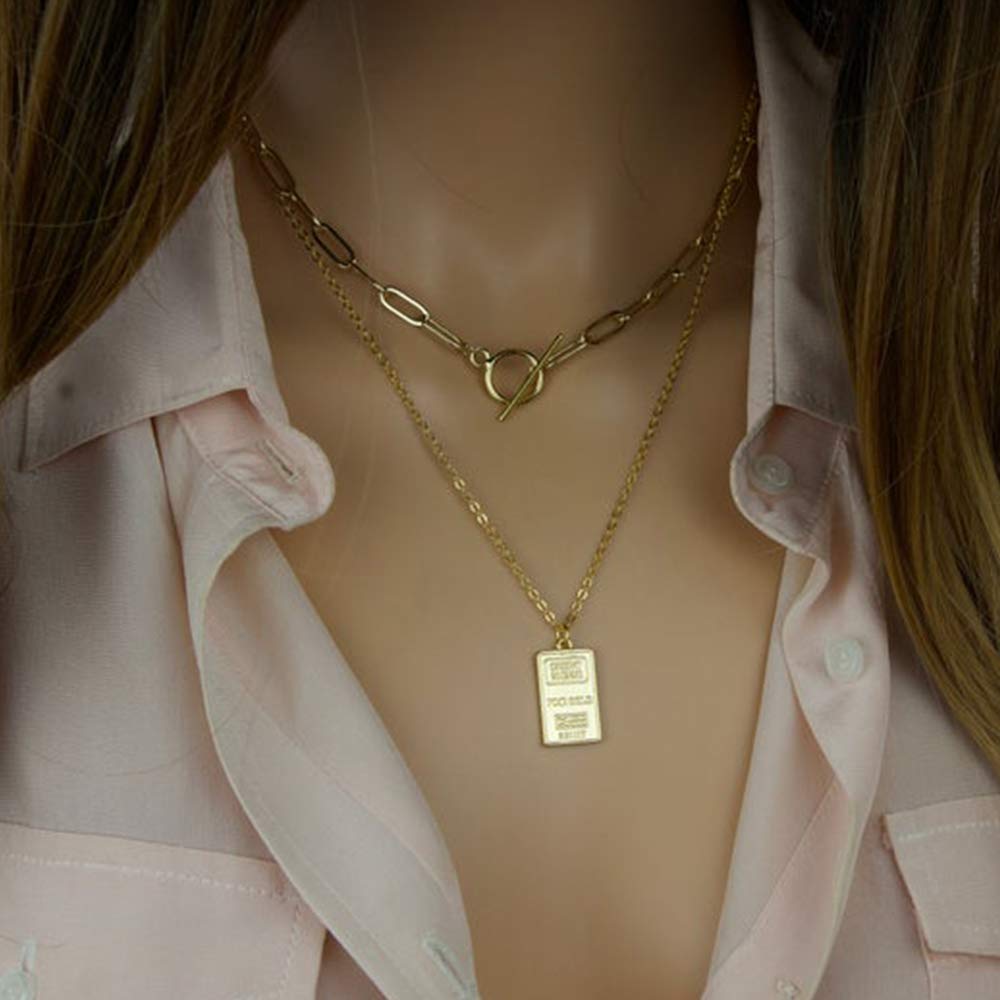 Turandoss Gold Paperclip Chain Necklace, 14K Gold Plated Toggle Clasp Simple Dainty Link Chain Necklace Gold Handmade Choker Oval Link for Women