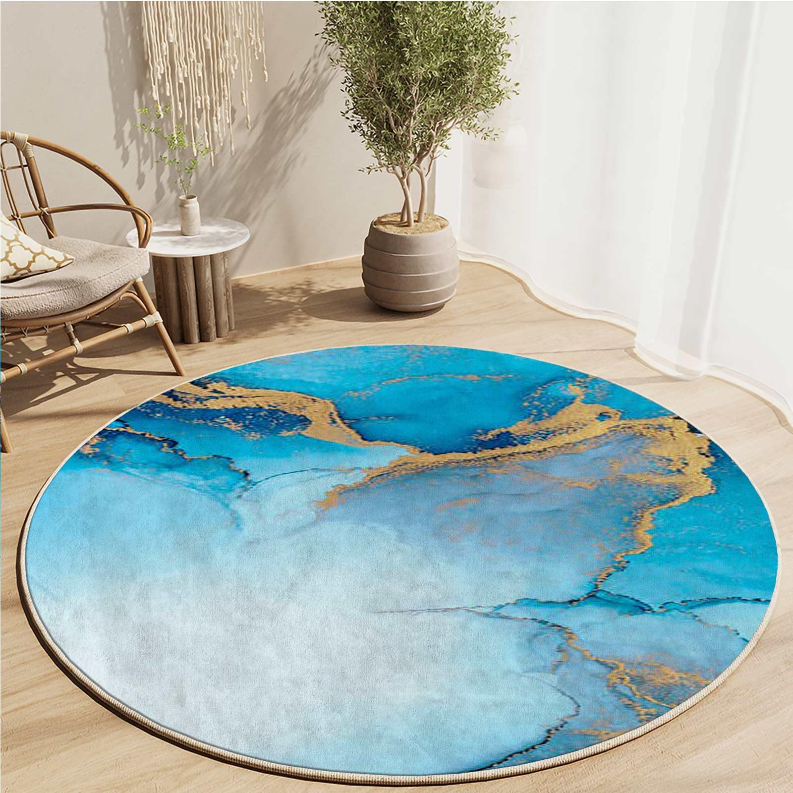 Round Chair Mat for Carpeted Floor Marble Thick Floor Mats for Low Blue Anti Slip ECO Friendly Floor Mat for Office/Home 4 FT