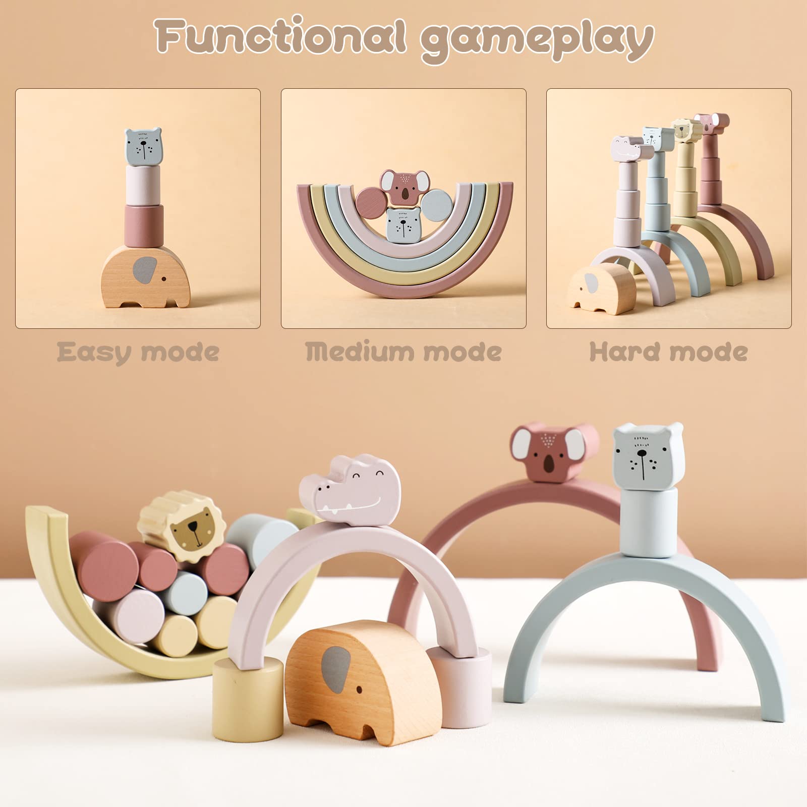 Wooden Stacking Toys for Toddlers with Wooden Rainbow Stacking Toy, Animal Stacking Balancing Blocks Montessori Building Blocks for Preschool Kids Stacking Skill Developing Intelligence Play Kits