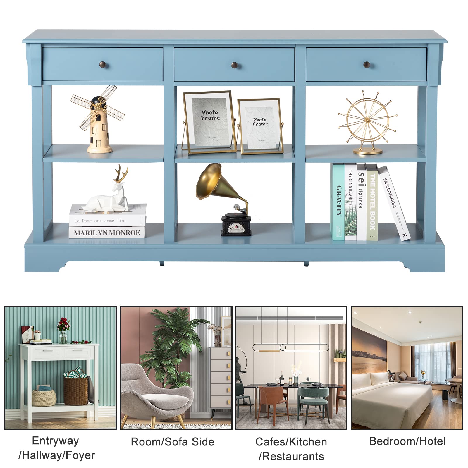 Sofa Table, Farmhouse Console Table for Living Room, Hallway entryway Table with Storage, Entry Table for Foyer,Open Storage Shelf for Home Living Room 58.2" L x 14.2" W x 32.5" H