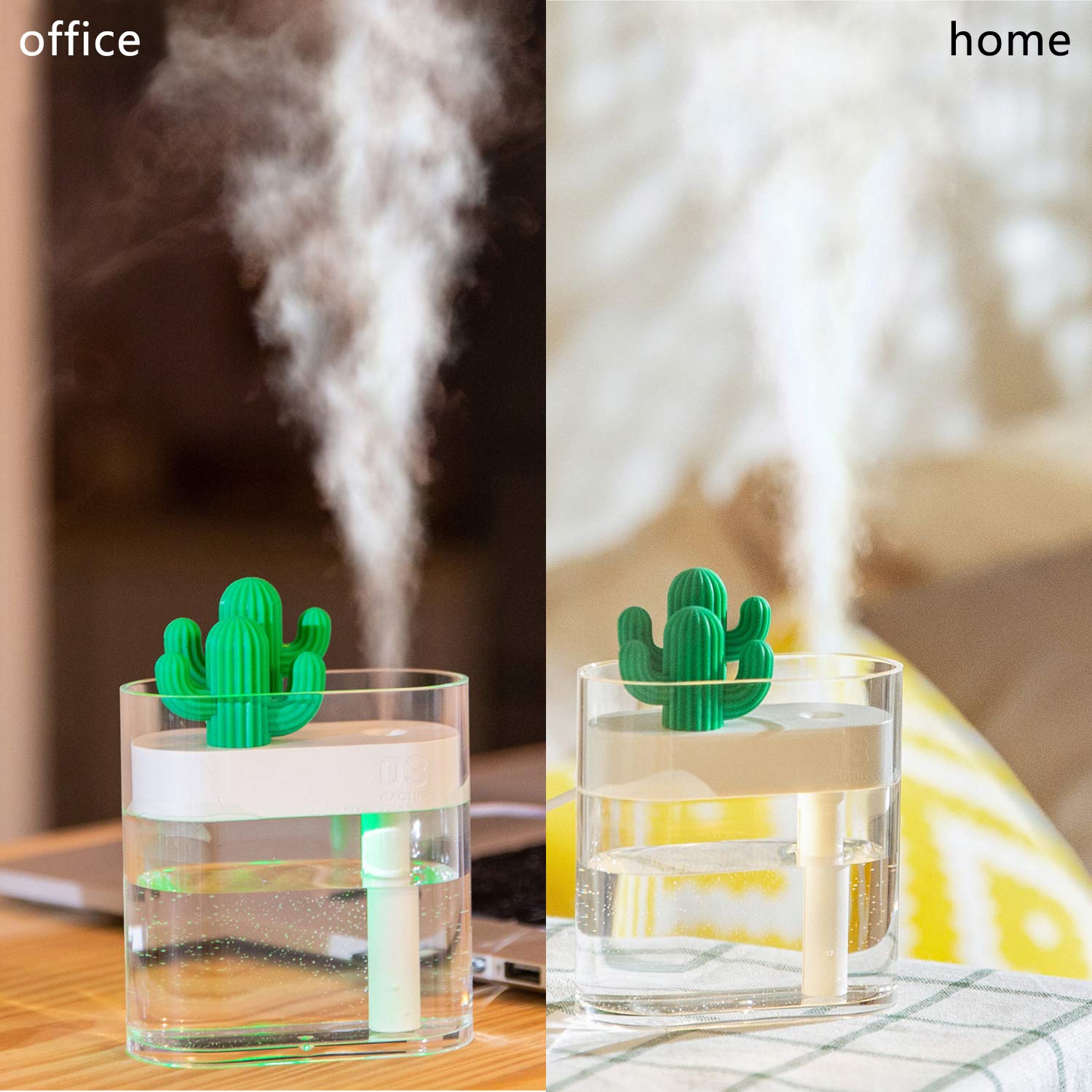 warrita Premium Cactus Humidifier Unit with 160ml Water Tank Cool Mist Vaporizer for Single Room Automatic Shut-Off and Night Light
