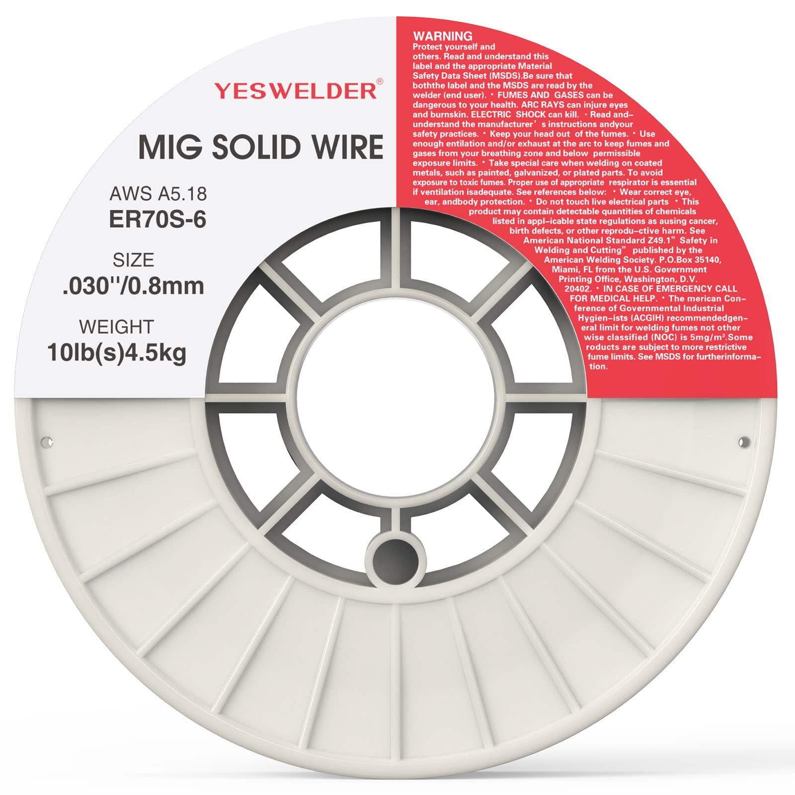 YESWELDER ER70S-6 .030-Inch on 10-Pound Spool Carbon Steel Mig Solid Strong ABS Plastic Spool Welding Wire