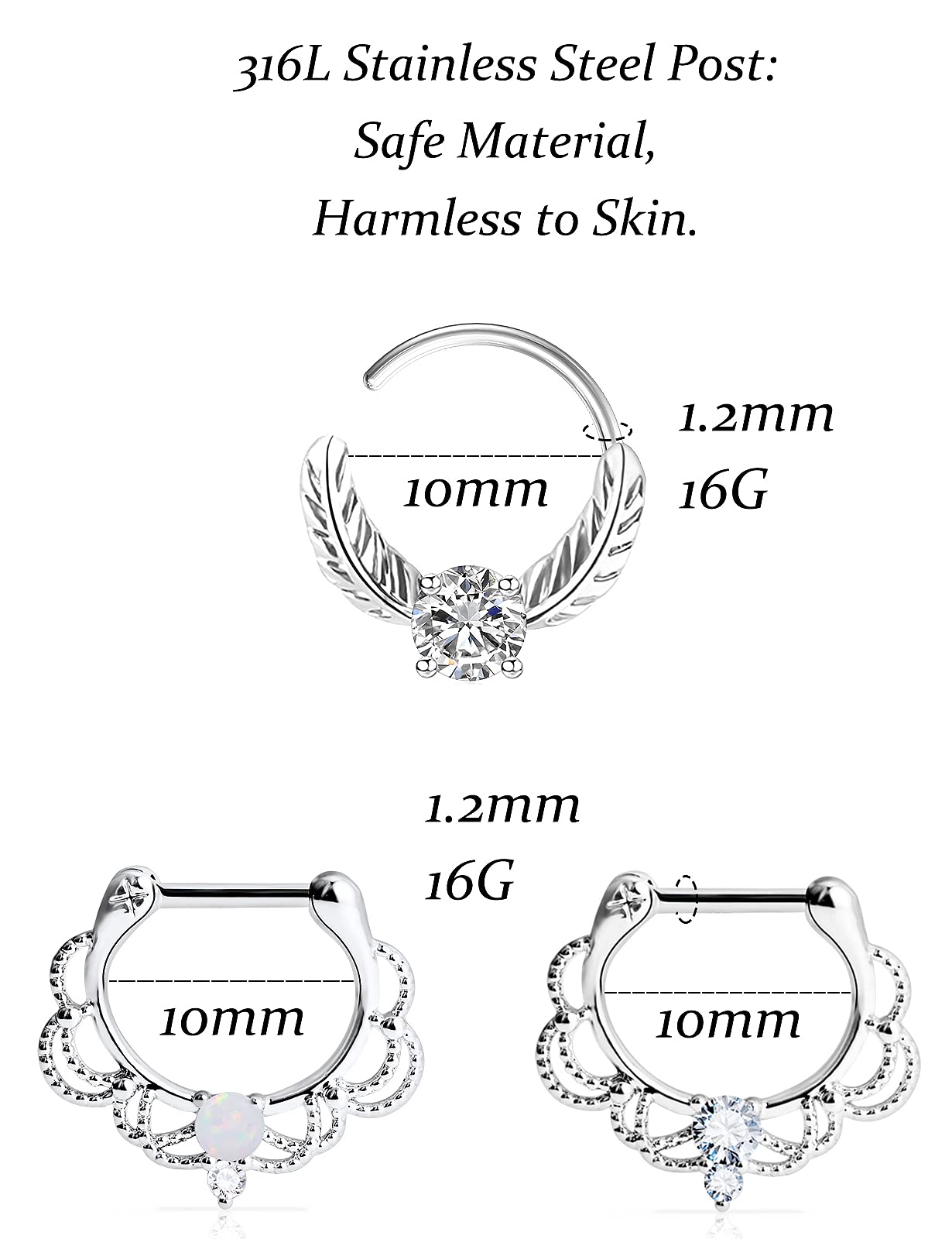 Ylqjksk 12PCS 16G Surgical Steel Piercing Jewelry for Women Men, Includes Septum, Helix, Daith, Rook, Tragus, Retainer, Silver Tone