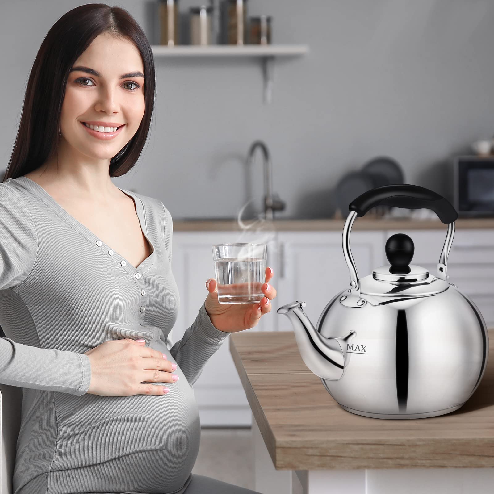 Stove Top Whistling Tea Kettle - 2.64 Quart Tea Kettle, Vintage Tea Pots,Triple Layer Stainless Steel Teapots for Stove Top,Universal Base for Induction Gas | Halogen | Radiant