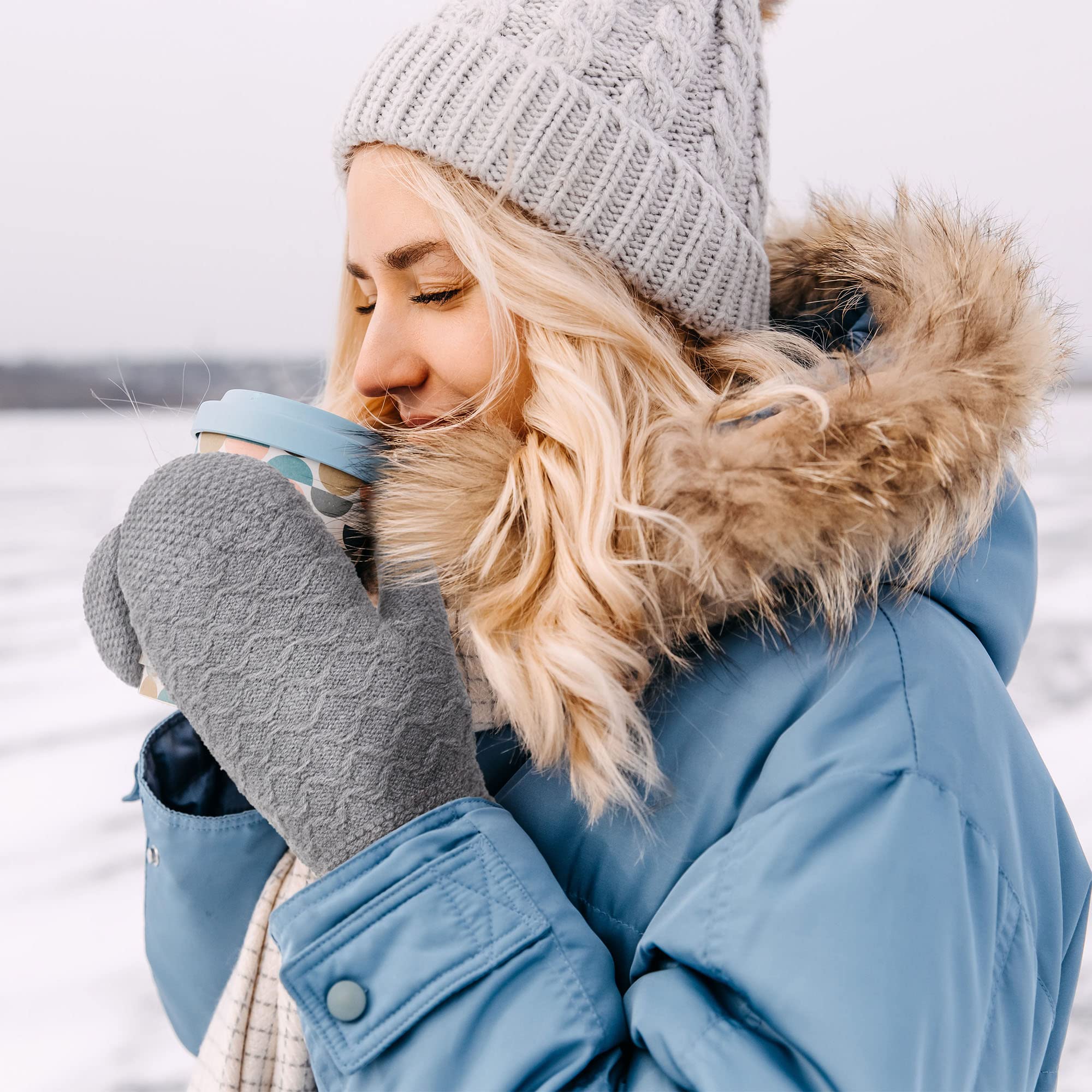 Verabella Womens Mittens Cold Weather Winter Knit Mittens for Women Warm Lining Winter Mittens Women,2 Pairs,Off-white/Black