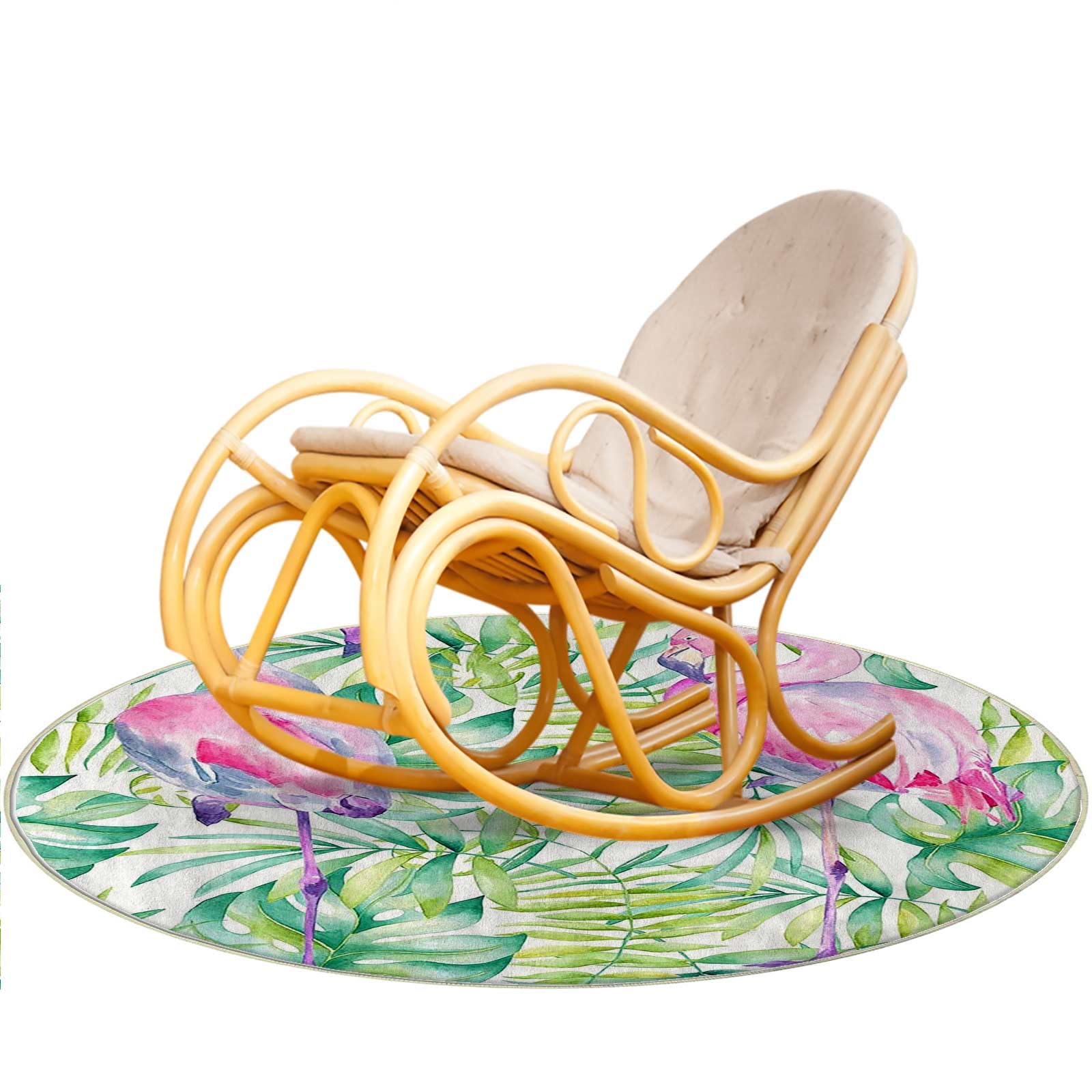 Round Office Chair Mat Flamingo Thick Home/Office Floor Protector Green Desk Chair Hard Floor Protector Mats for Rolling Chair 2 FT