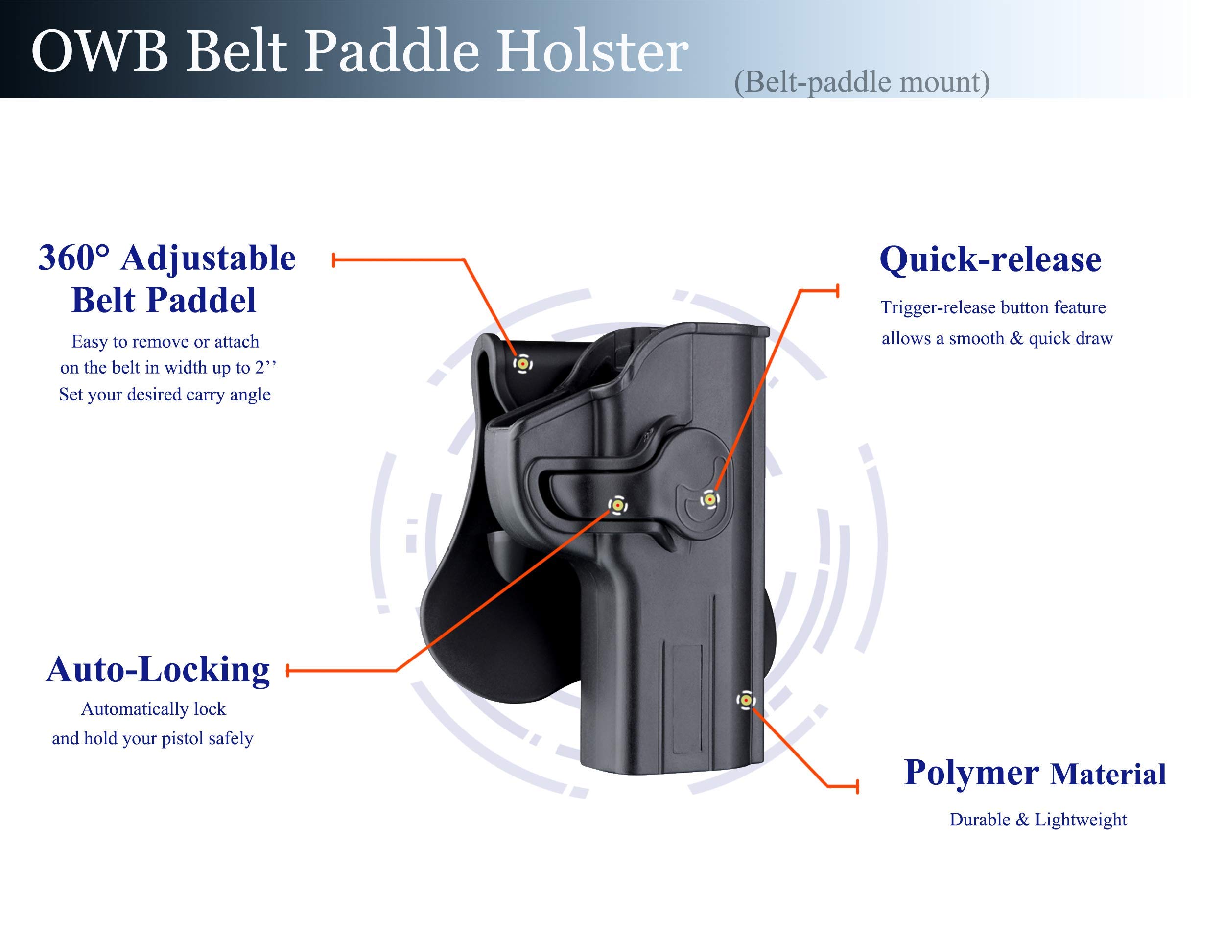 SR9C Holster for Ruger SR9 Full-size, SR9 Compact(Not for Security 9), Outside Waistband OWB Paddle SR9 Gun Holster, 360° Adjustable Cant/Fast Release - Right Handed